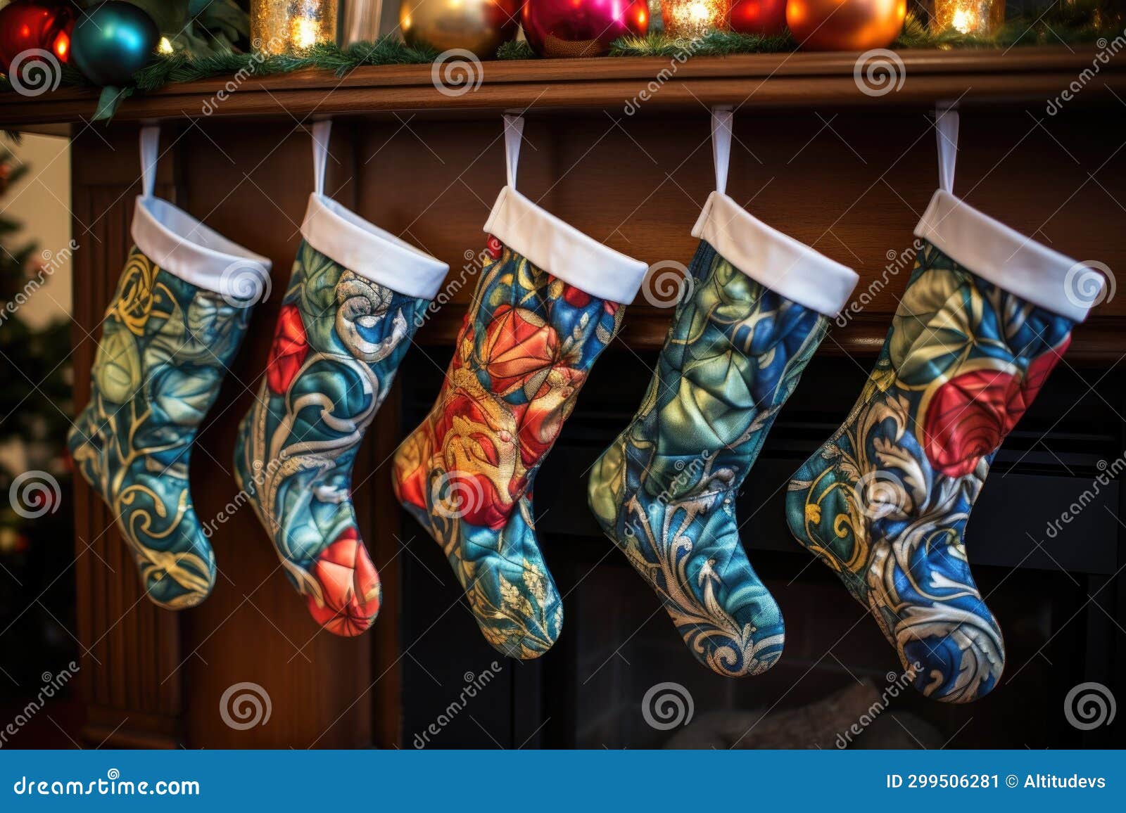 Christmas Stockings and Bells Lining the Bottom Edge Stock Image ...