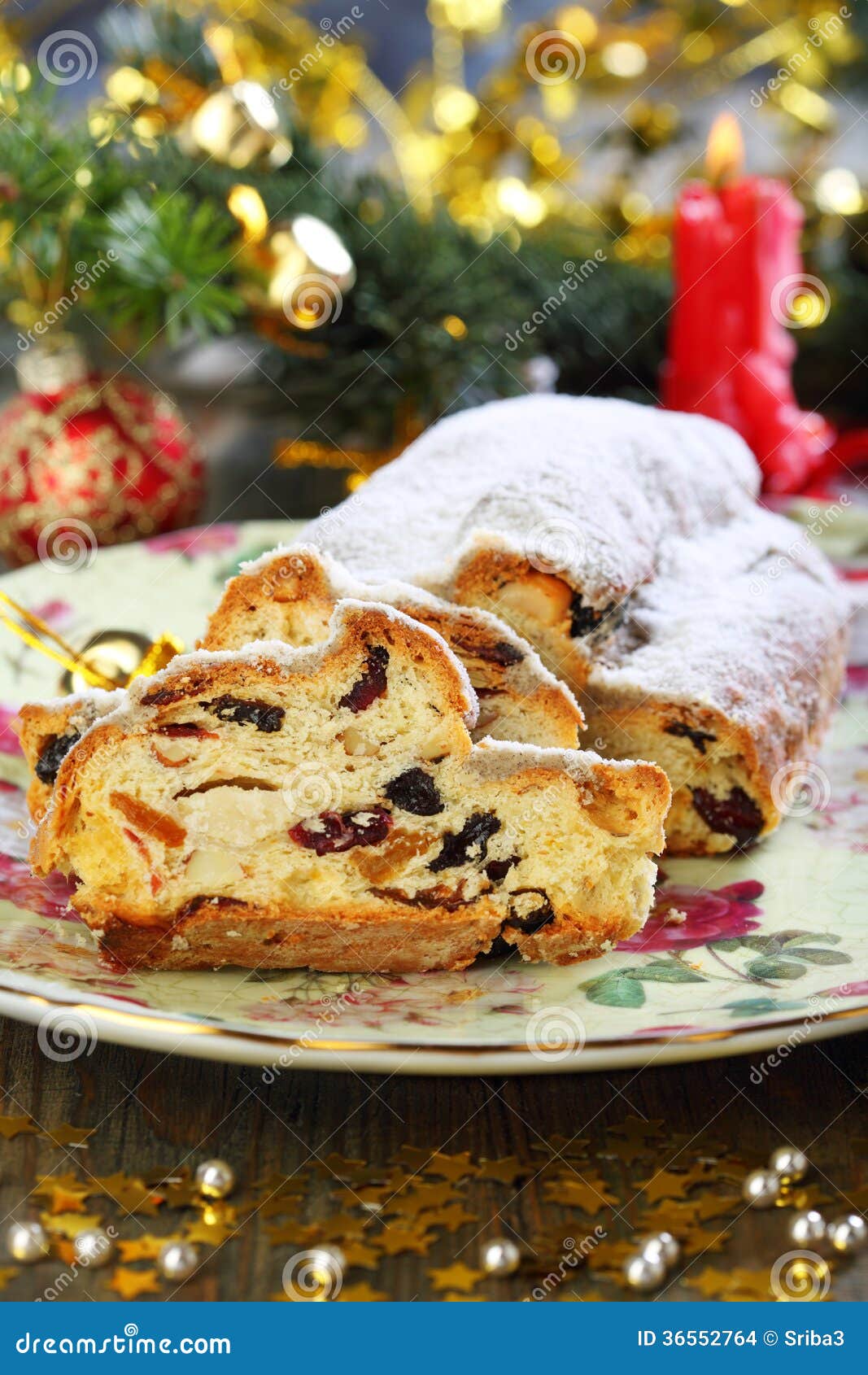 Christmas Stollen on a Celebratory Table. Stock Photo - Image of candle ...