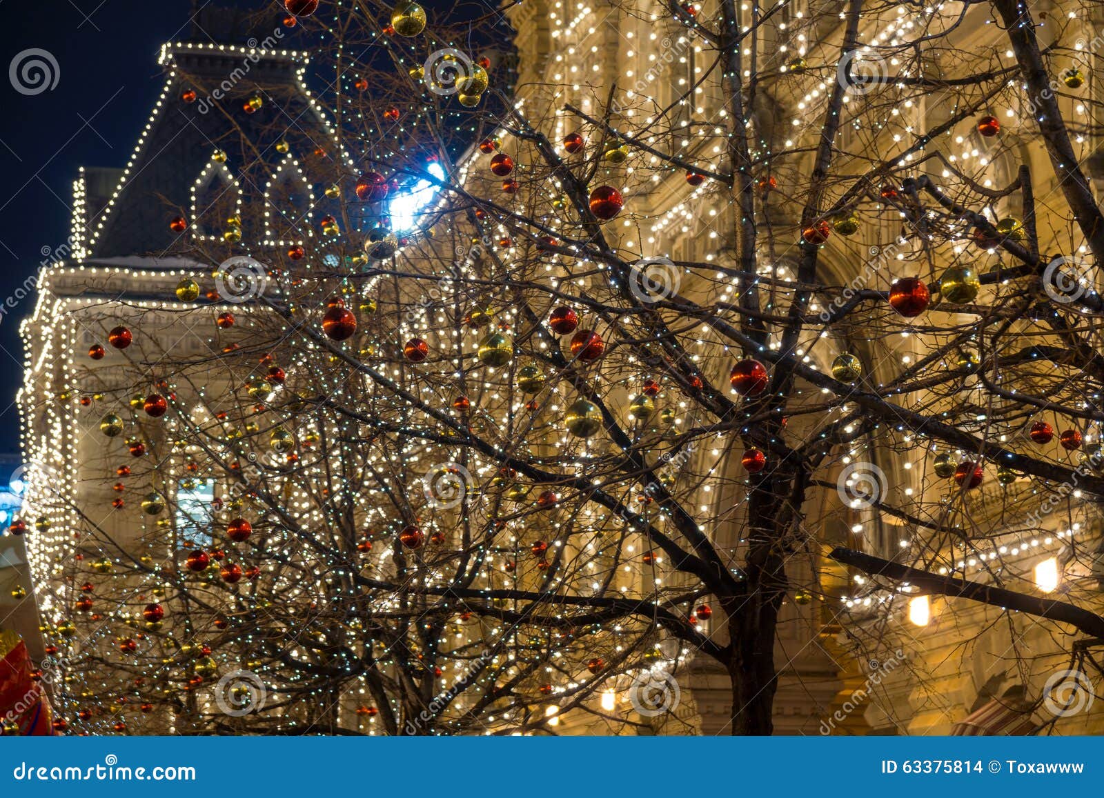 Christmas street lights stock photo. Image of year, evening - 63375814