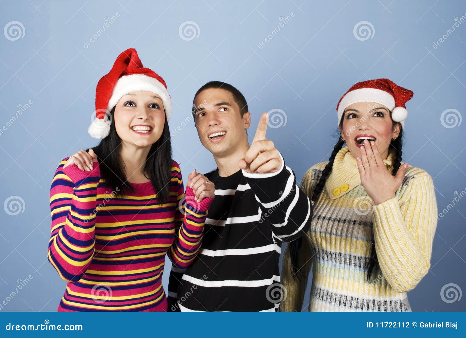 Christmas Surprise and Happy Friends Stock Photo - Image of casual ...