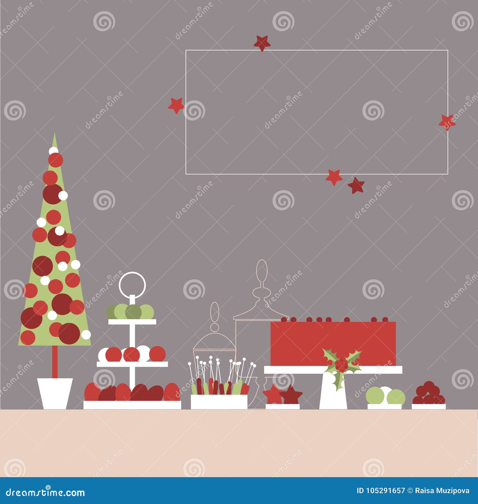 Christmas Sweet Table with Cake and Sweets. Candy Buffet Stock Vector ...