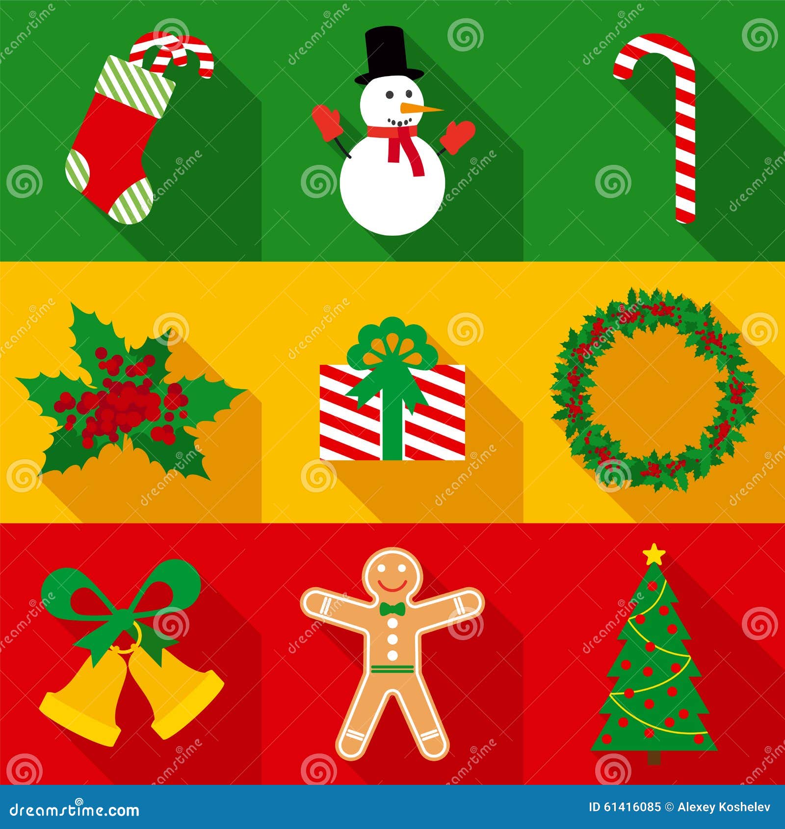 Christmas Symbols Set in Flat Style Stock Vector - Illustration of ...