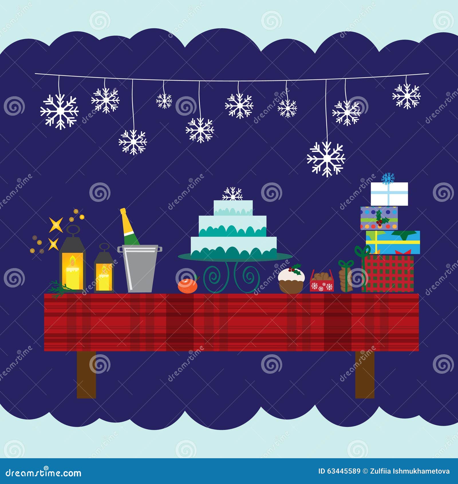 Christmas Table with Drinks and Food Stock Vector - Illustration of ...