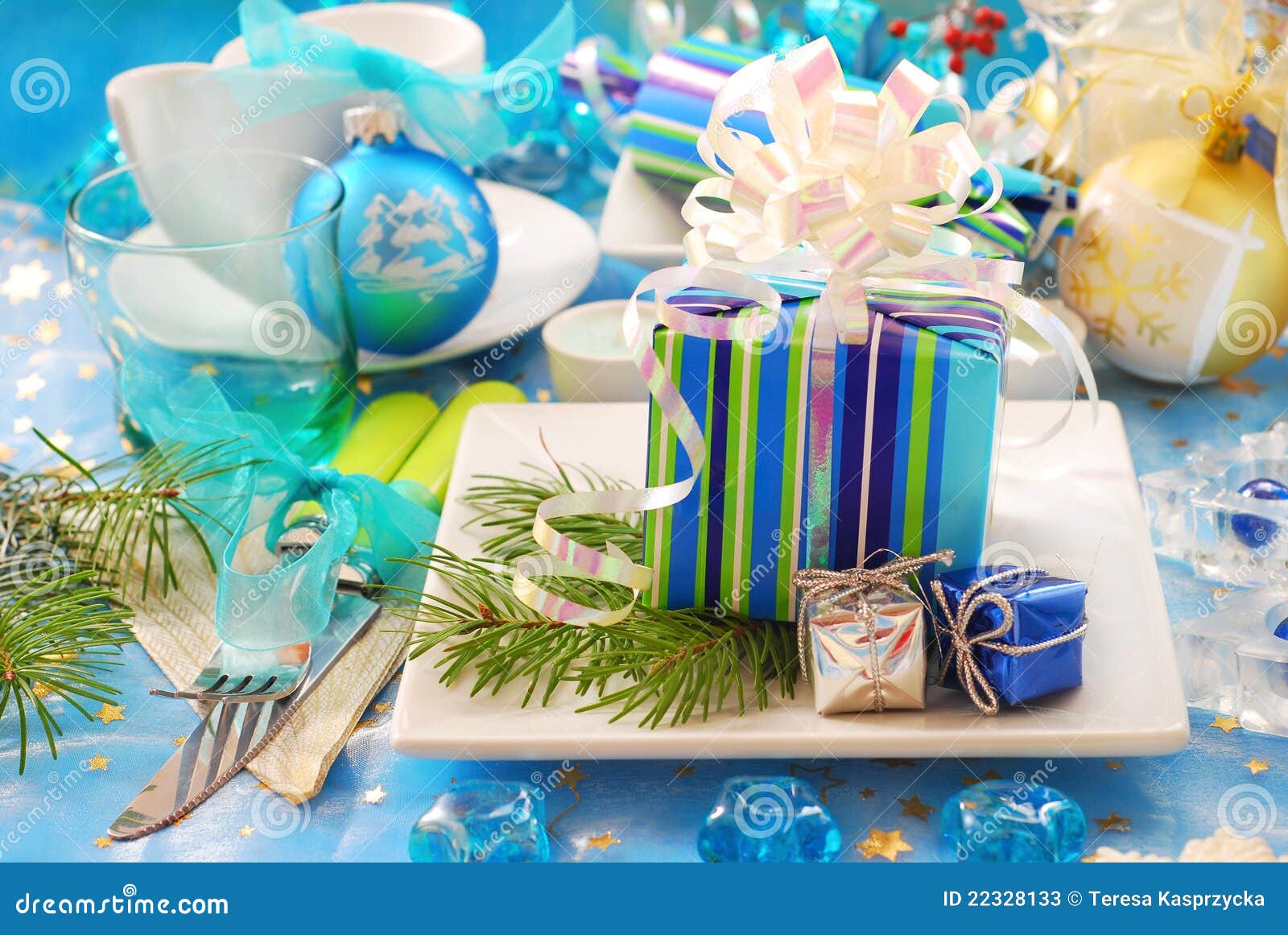 Christmas Table with Gift Box Decoration Stock Image - Image of ...