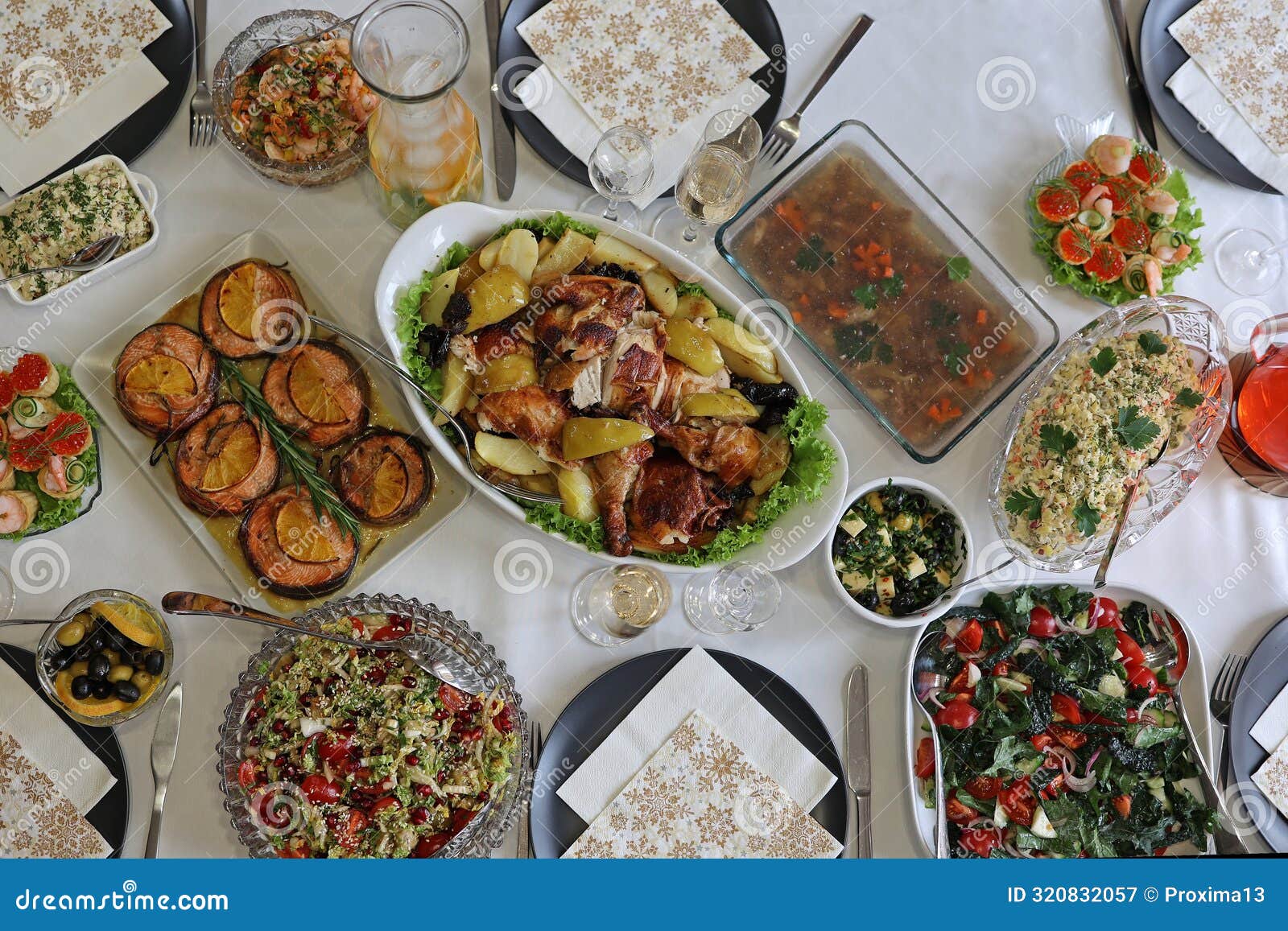 Christmas Table Scene. Assortment of Appetizers. Stock Image - Image of ...