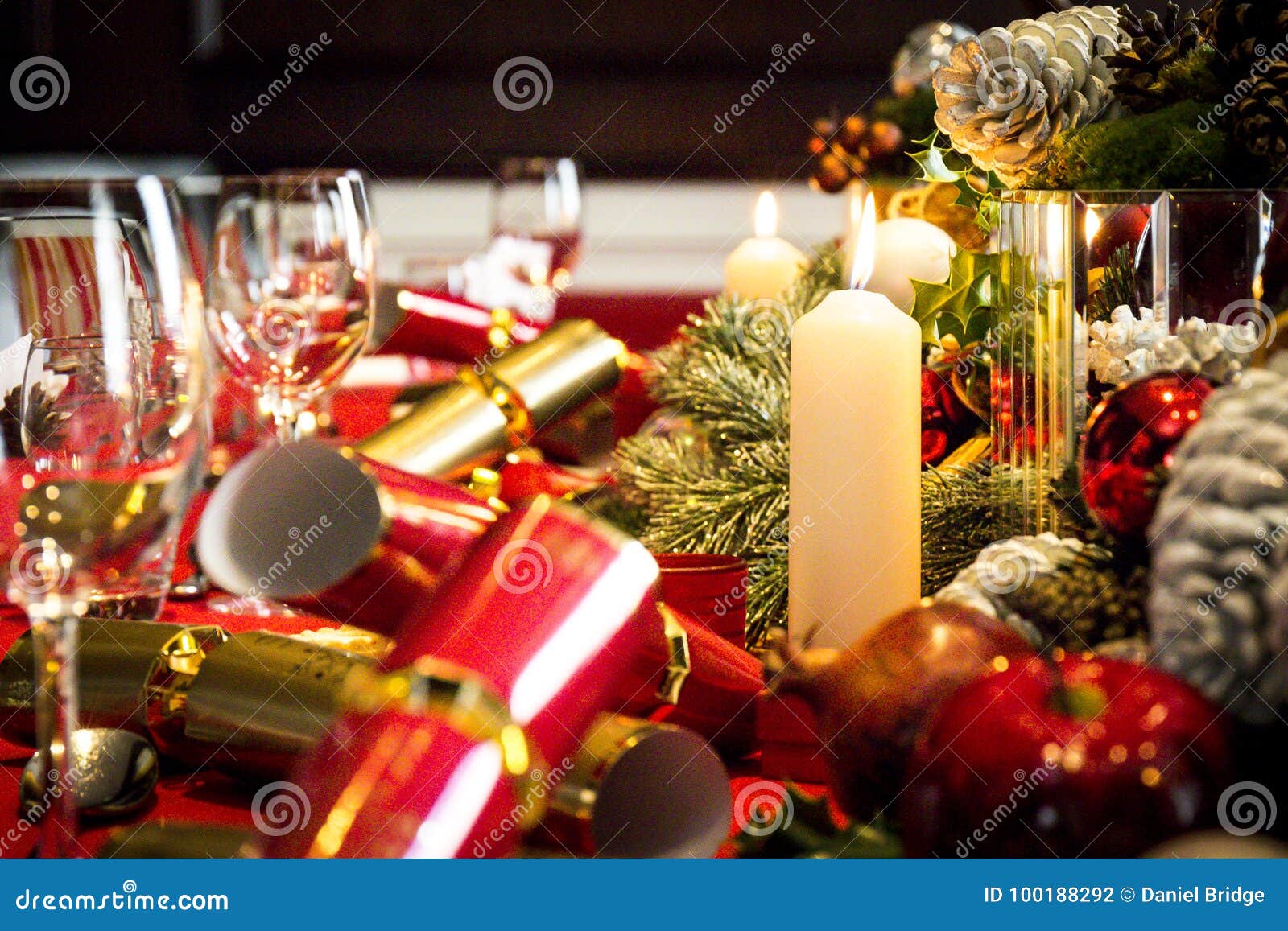 Christmas Table Set for Lunch Stock Photo - Image of holidays, party ...