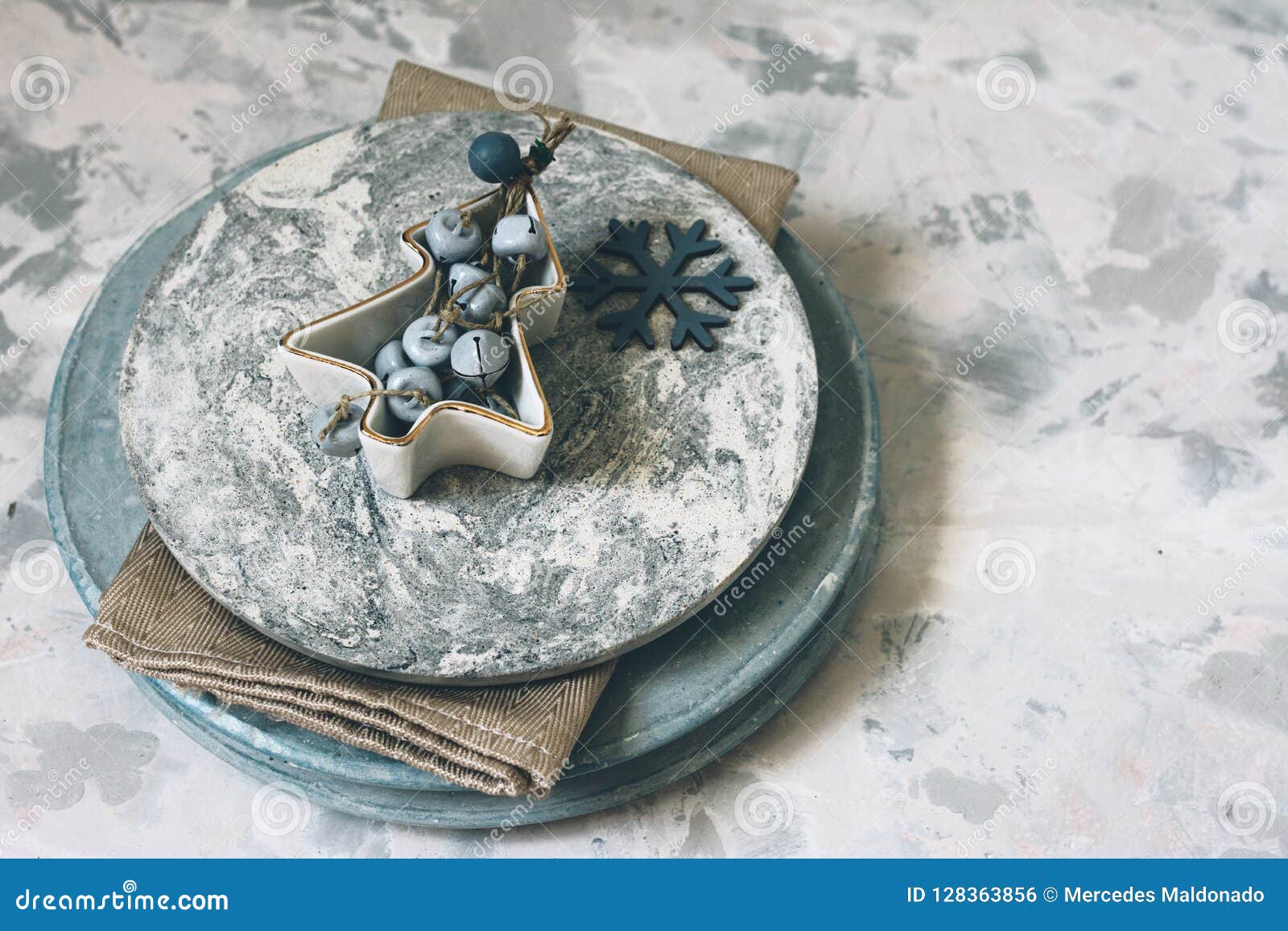 Christmas Table Set, Plates Decorated with Bowl and Jinglebells, on ... Christmas Table Set, Plates Decorated with Bowl and Jinglebells, on ...