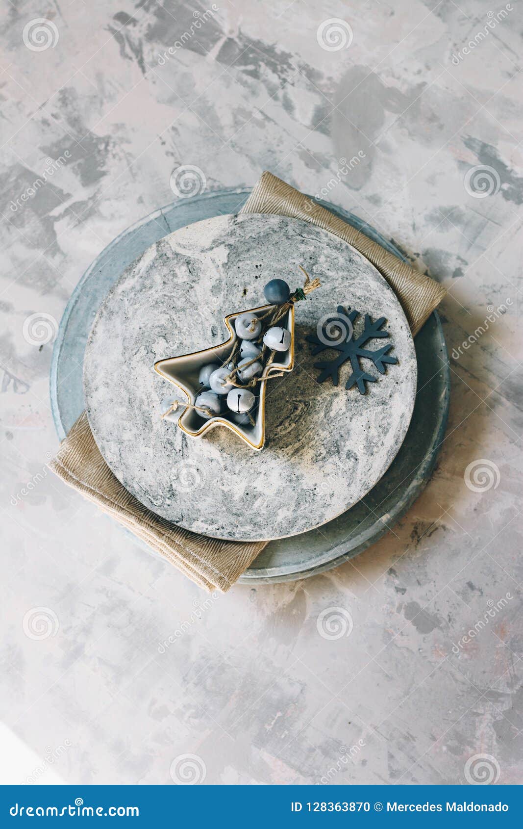 Christmas Table Set, Plates Decorated with Bowl and Jinglebells, on ... Christmas Table Set, Plates Decorated with Bowl and Jinglebells, on ...