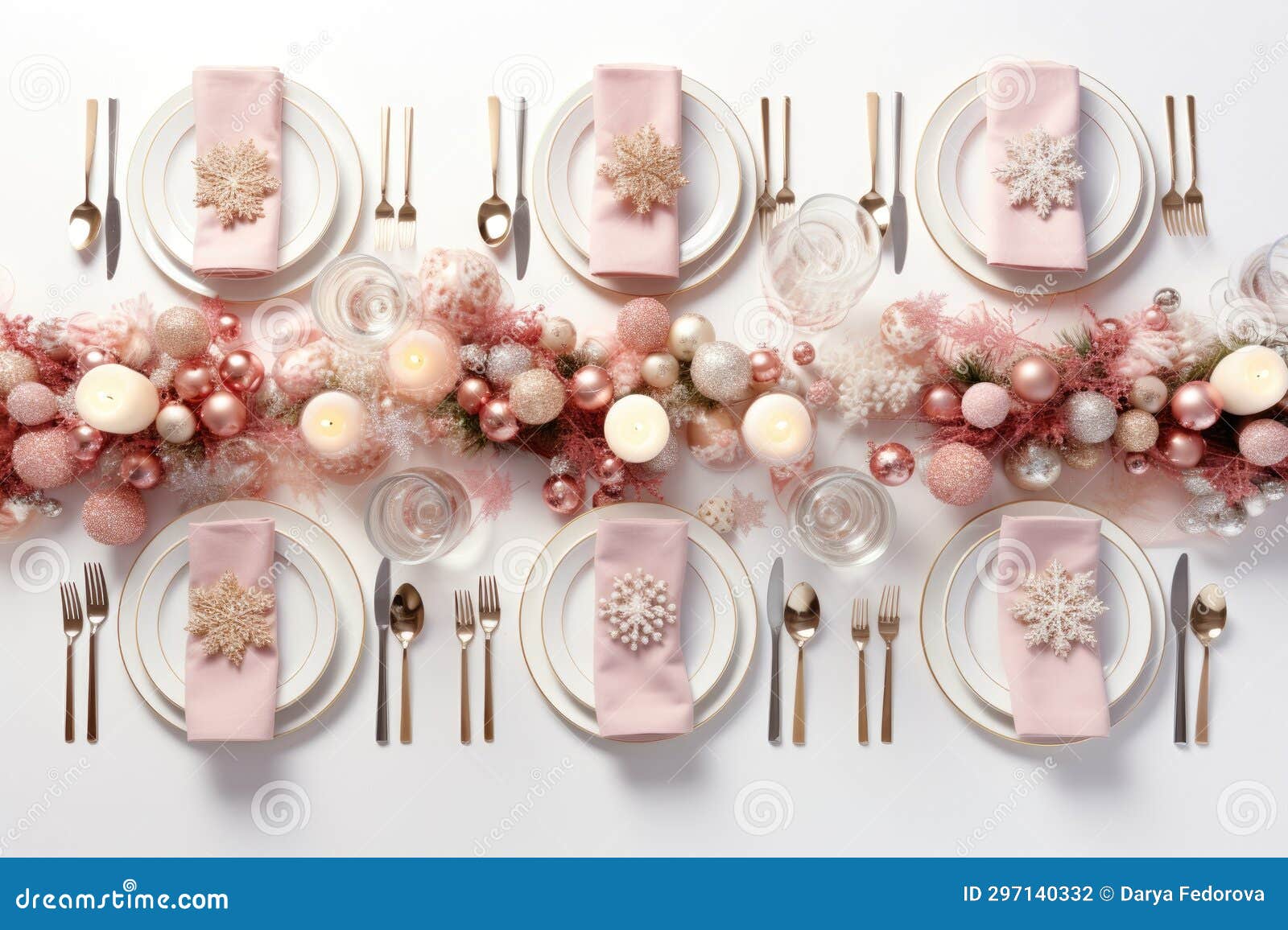 Christmas Table Setting with Dishware, Silverware and Decorations on ...