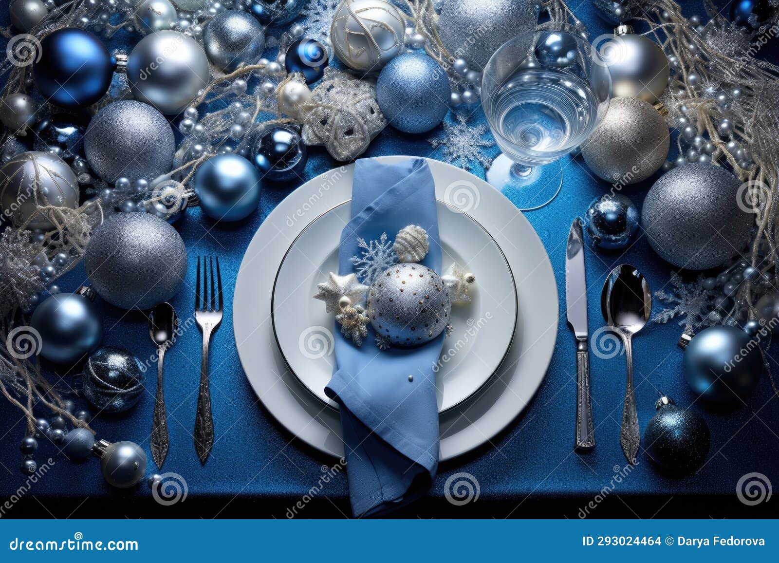 Christmas Table Setting with Dishware, Silverware and Decorations on ...
