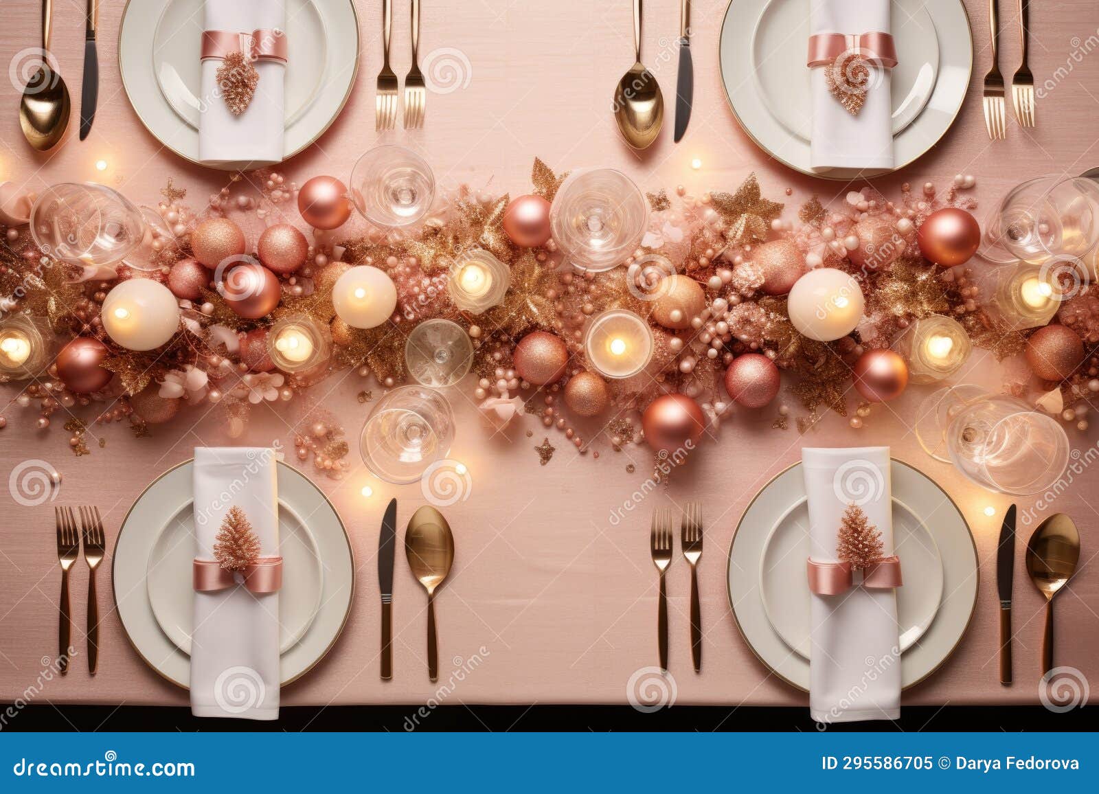 Christmas Table Setting with Dishware, Silverware and Decorations on ...