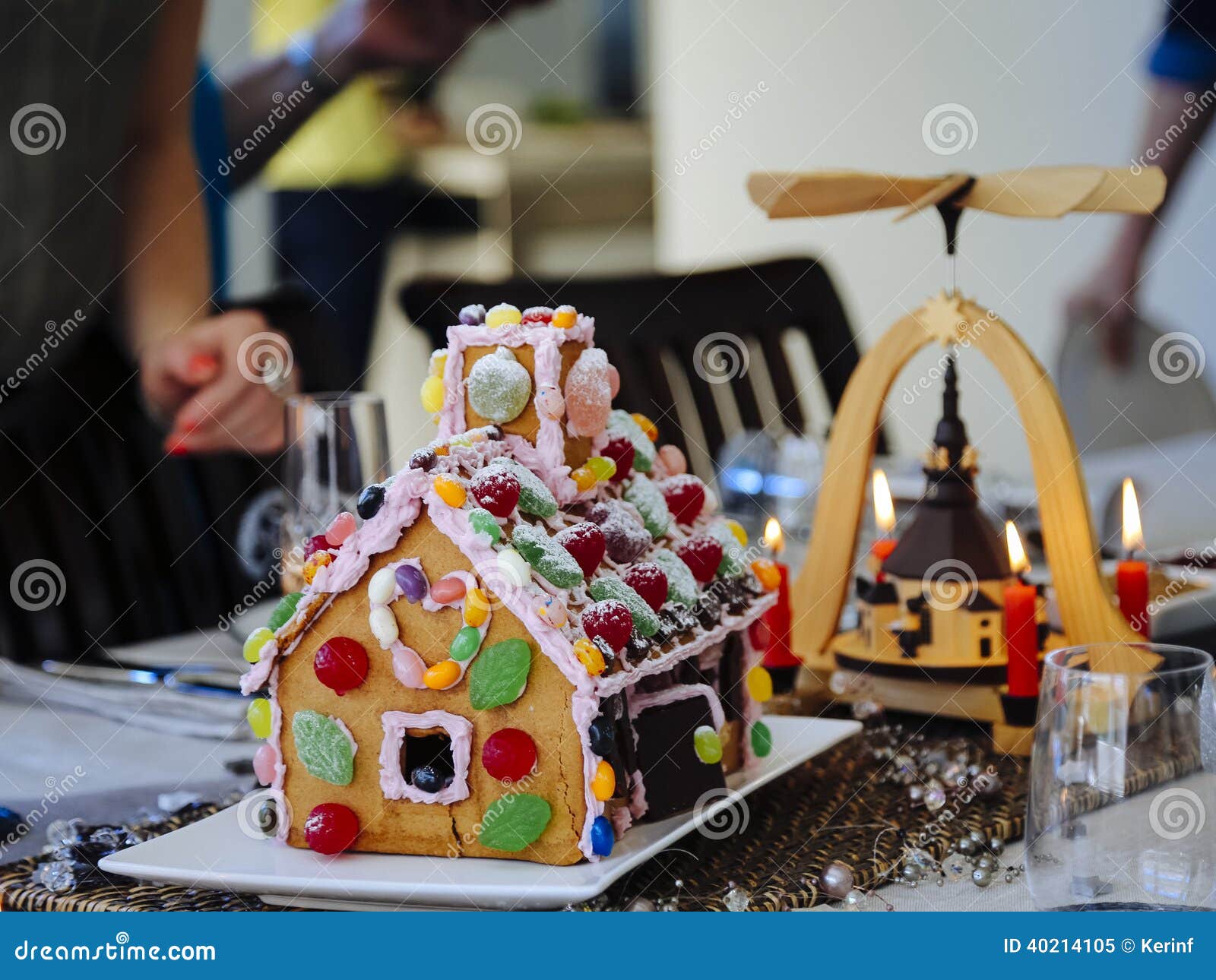 Christmas Table Setting with Gingerbread House Stock Image - Image of ...