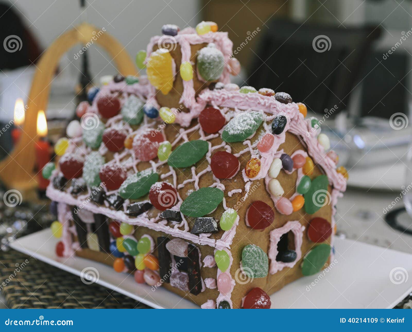 Christmas Table Setting with Gingerbread House Stock Image - Image of ...