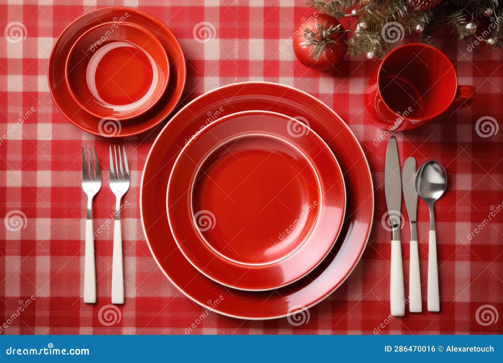 Christmas Table Setting. View from Above Stock Photo - Image of gold ...