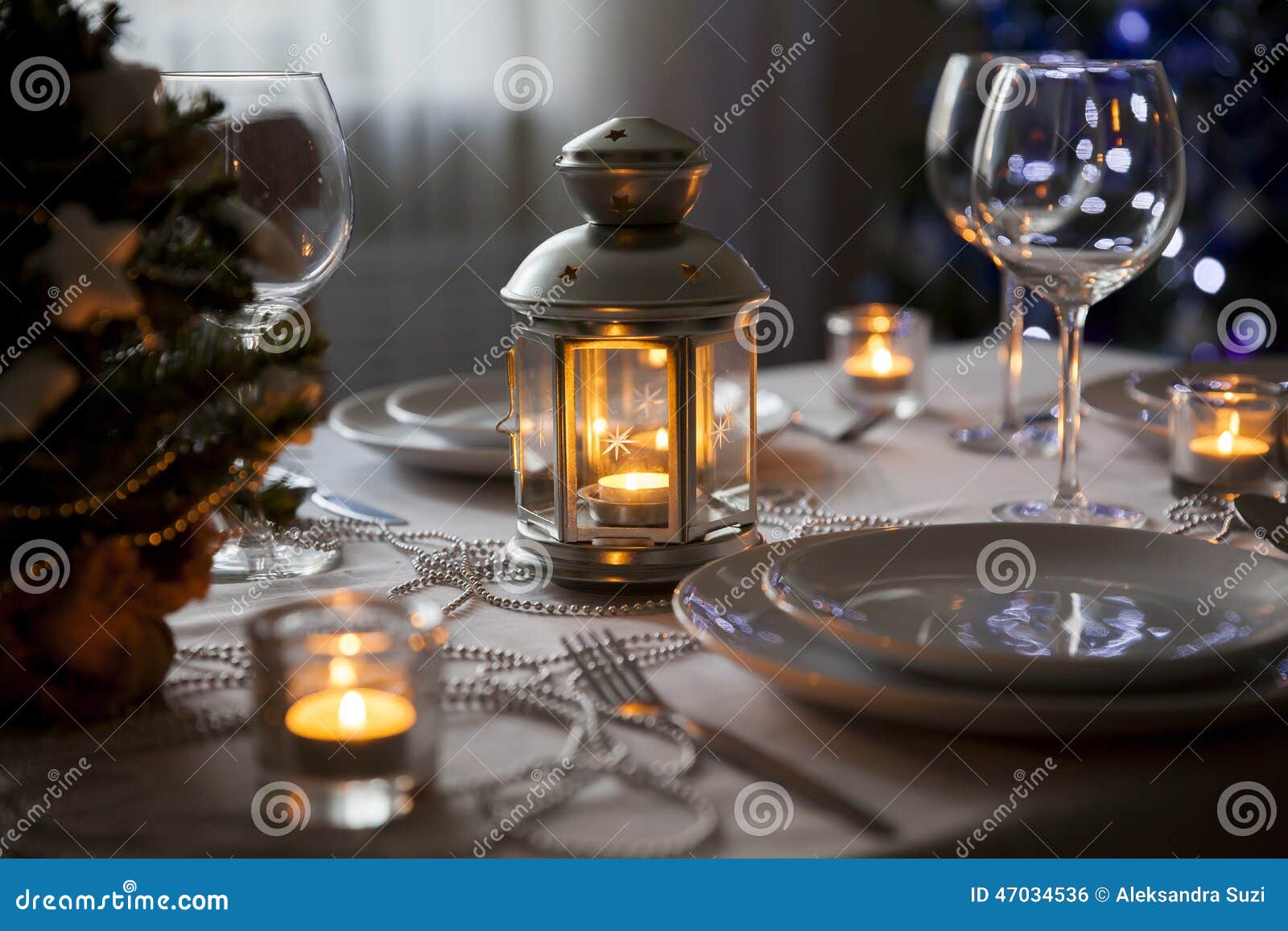 Christmas Table with Torch at Home Stock Photo - Image of homen ...