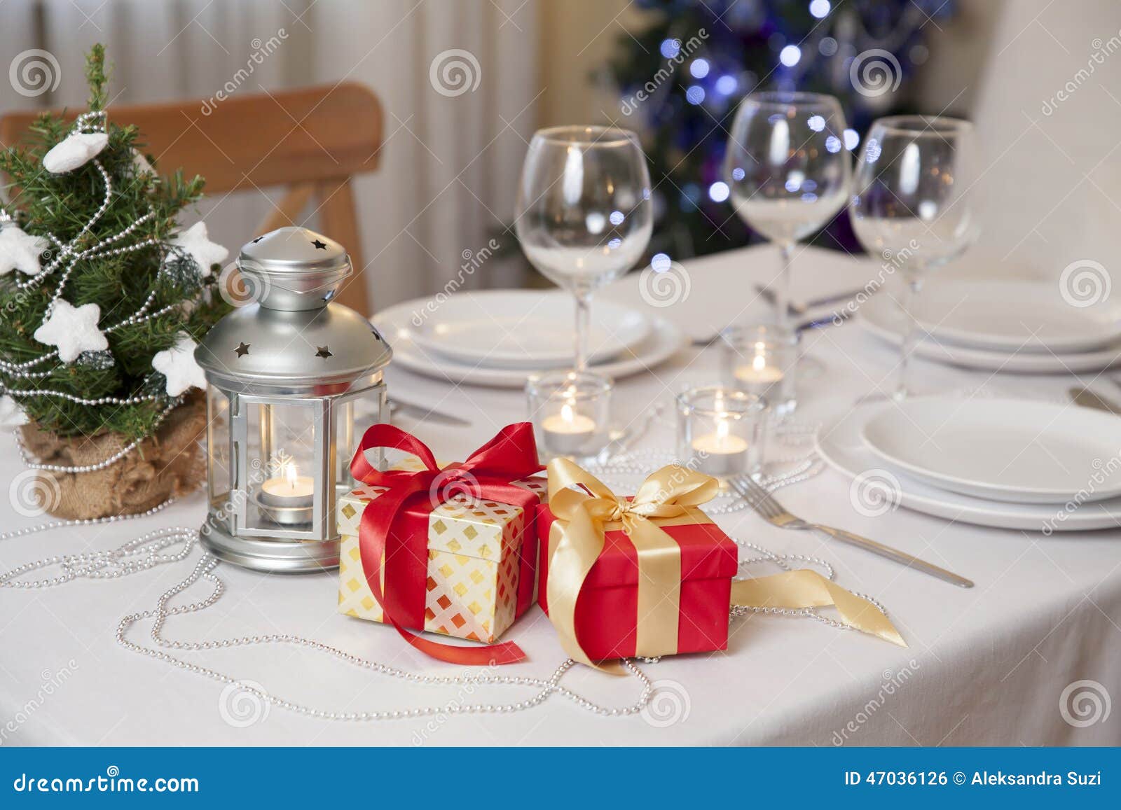 Christmas Table with Torch at Home Stock Photo - Image of lamp, flute ...