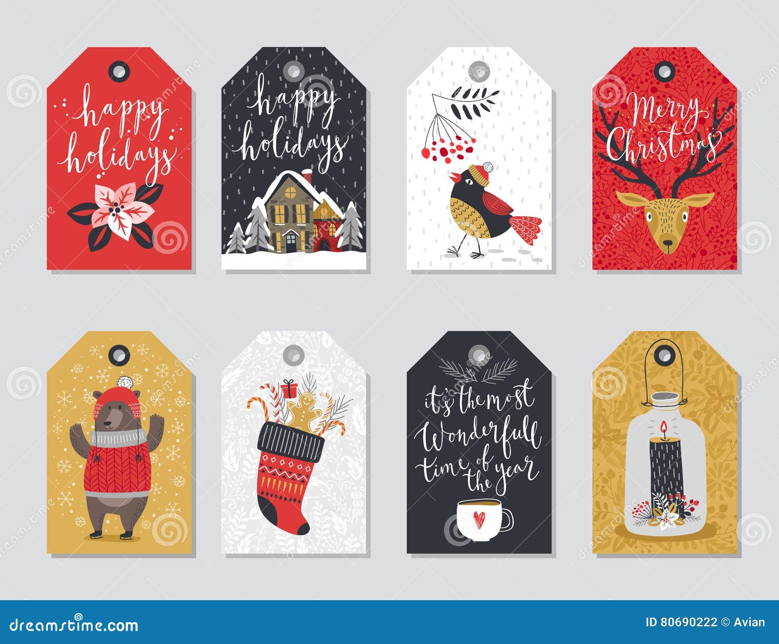 Christmas Tags Set, Hand Drawn Style. Stock Vector - Illustration of ...