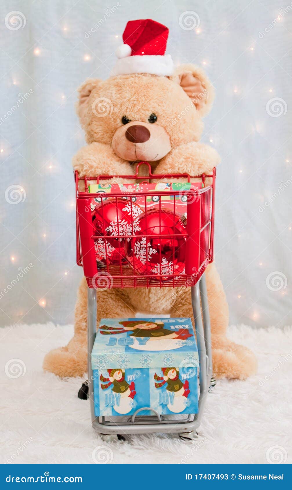 Christmas Teddy Bear Pushing Shopping Cart Stock Image - Image of child ...