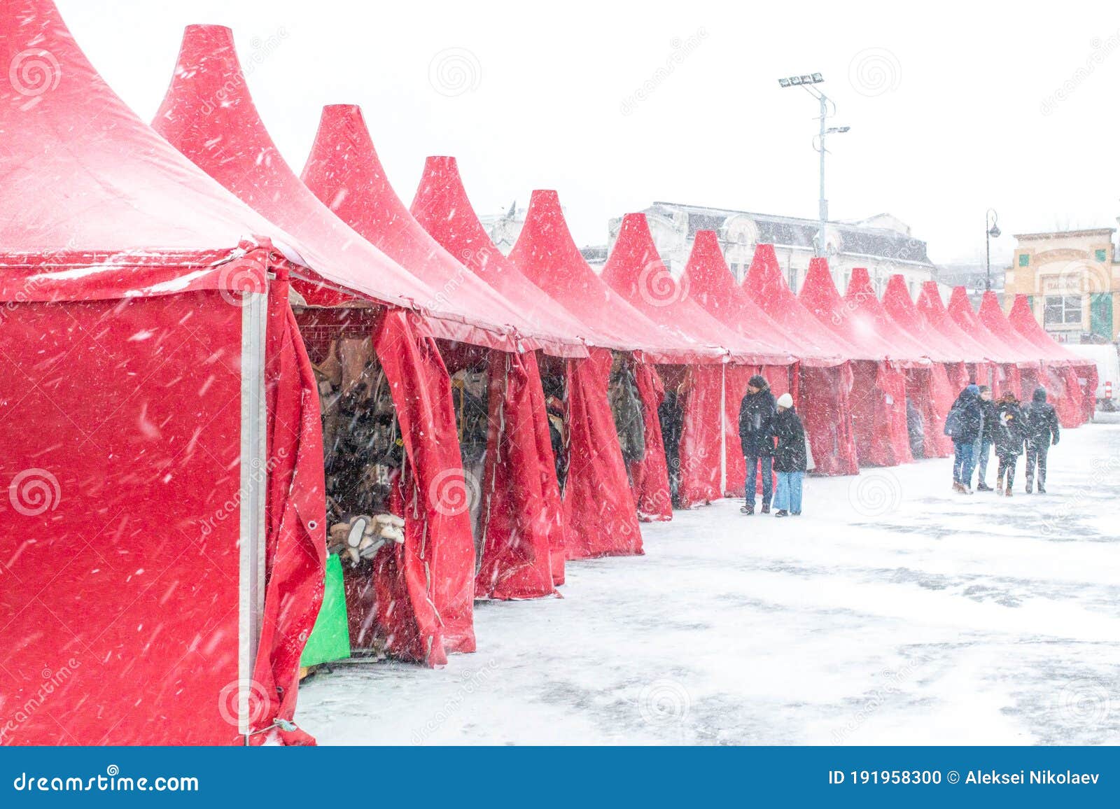Christmas Tents at the Downtown Fairground during a Blizzard Stock ...