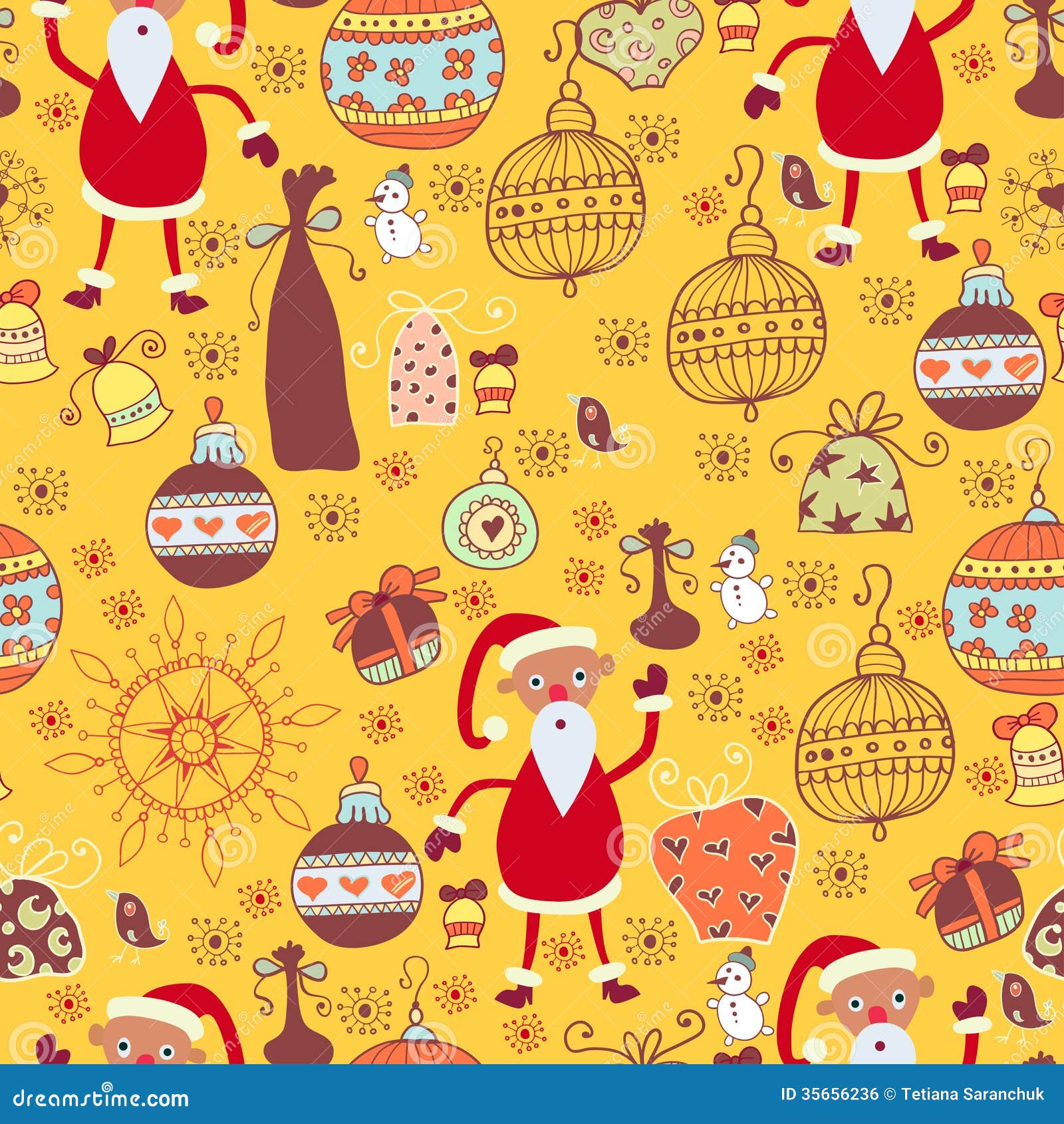 Christmas Texture with Cute Santa, Toys Stock Vector - Illustration of ...