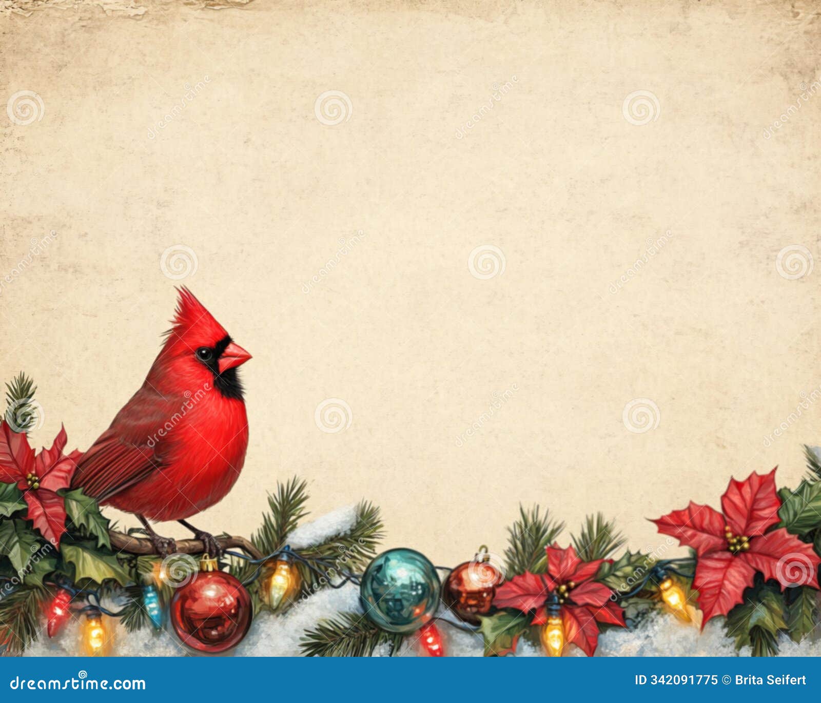 Christmas Theme Border with a Red Cardinal Bird Stock Illustration ...