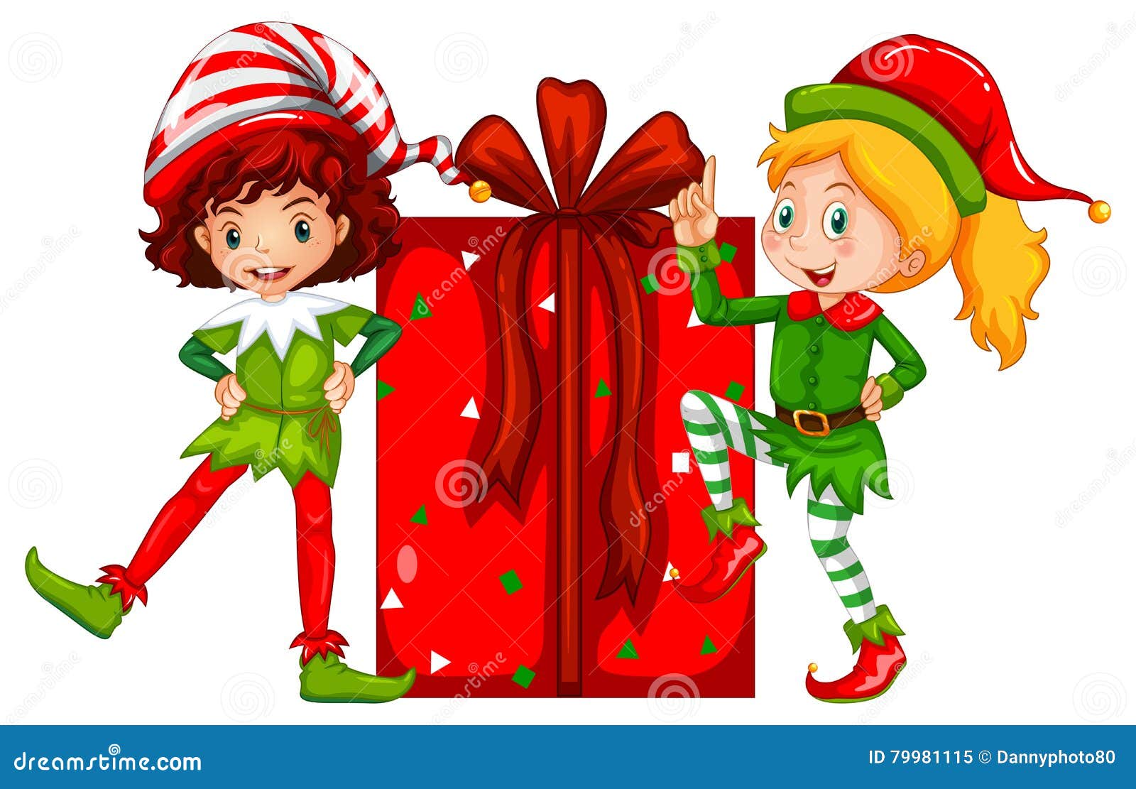 Christmas Theme with Elf and Present Box Stock Vector - Illustration of ...