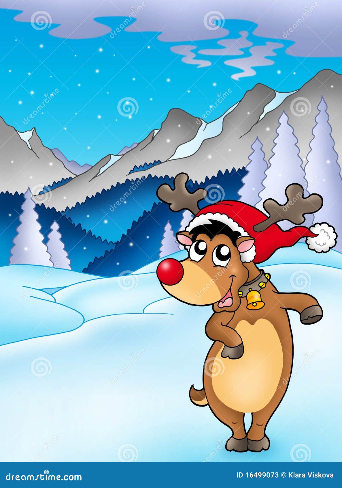 Christmas Theme with Happy Reindeer Stock Illustration - Illustration ...