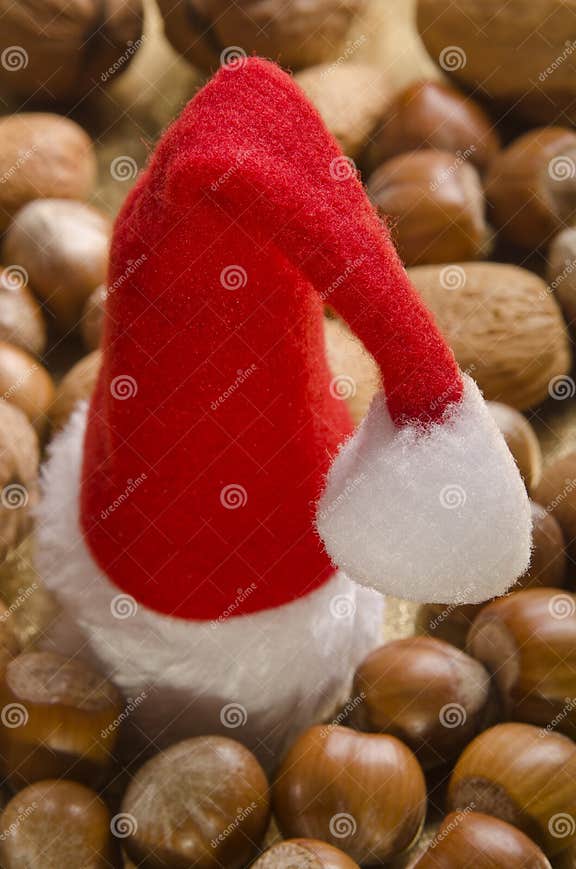Christmas Theme with Santa Hat and Various Nuts Stock Image - Image of ...