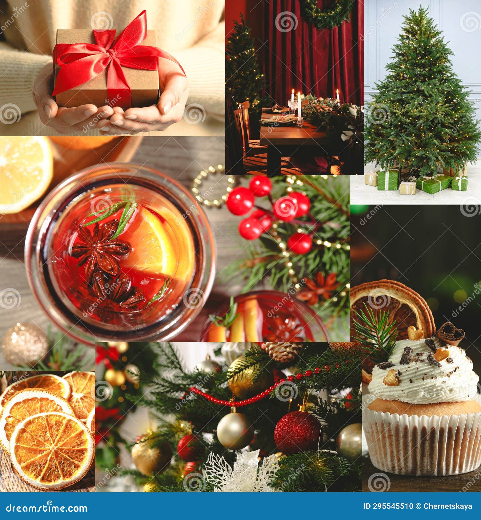 Christmas Themed Collage. Collection of Festive Photos Stock Photo ...