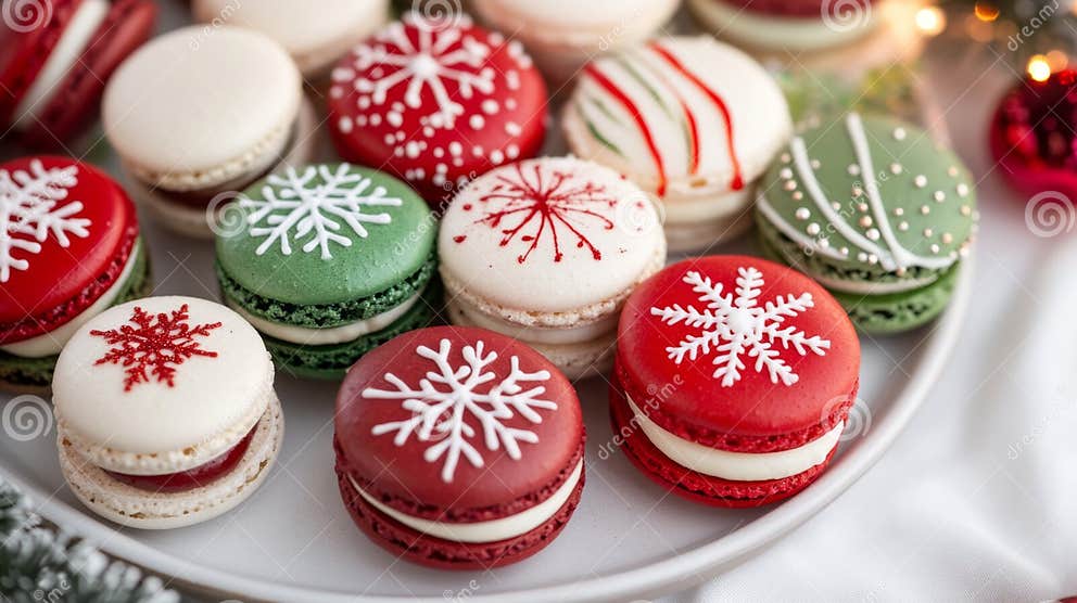 Christmas-Themed Macarons with Snowflake Decorations Stock Illustration ...