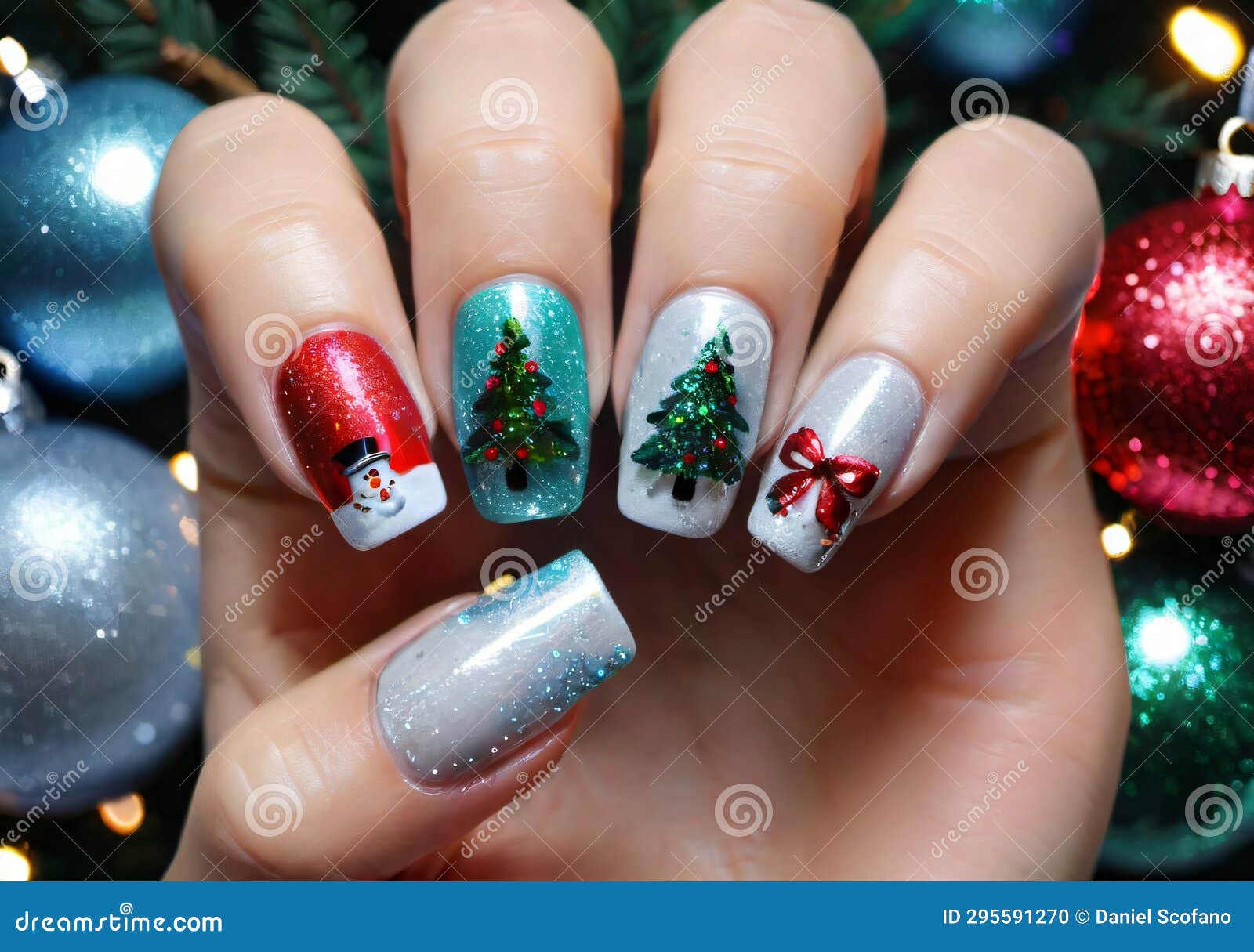 Christmas-Themed Nail Art, with a Sparkling Effect. Generative AI Stock ...