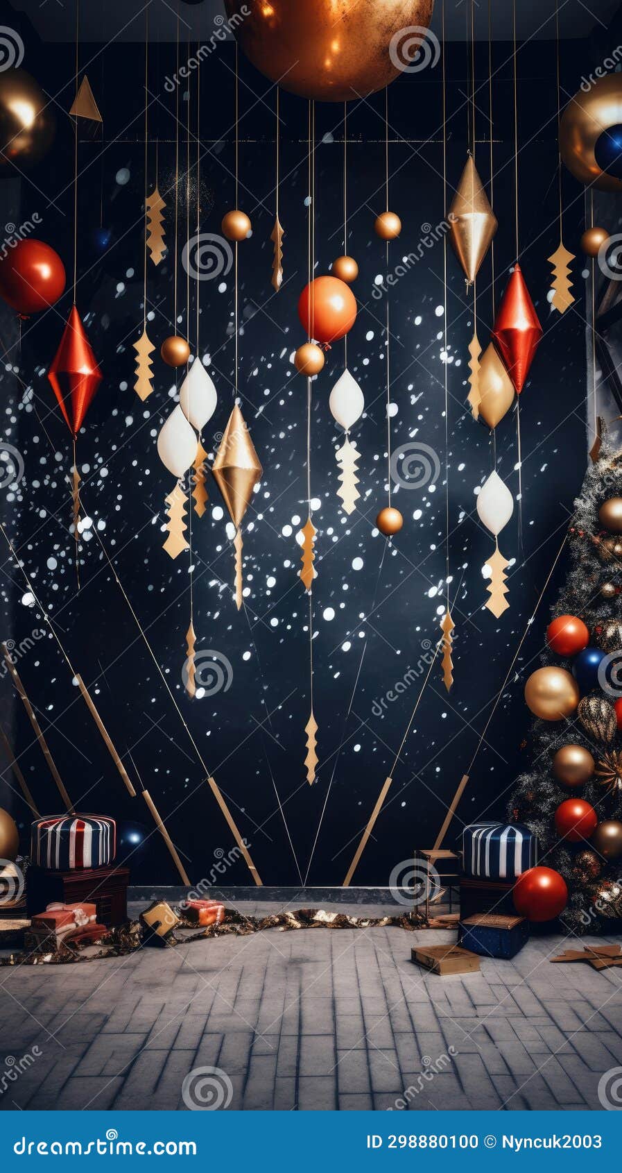 Christmas Themed Photo Zone Gold Decorations Shape Trees Style Linear ...