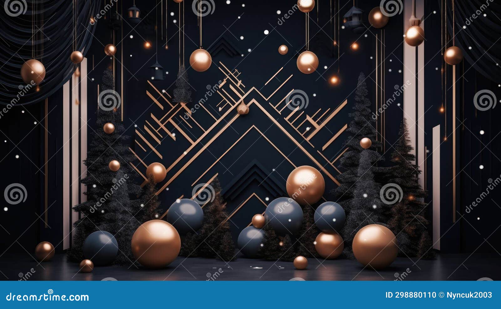 Christmas Themed Photo Zone Gold Decorations Shape Trees Style Linear ...