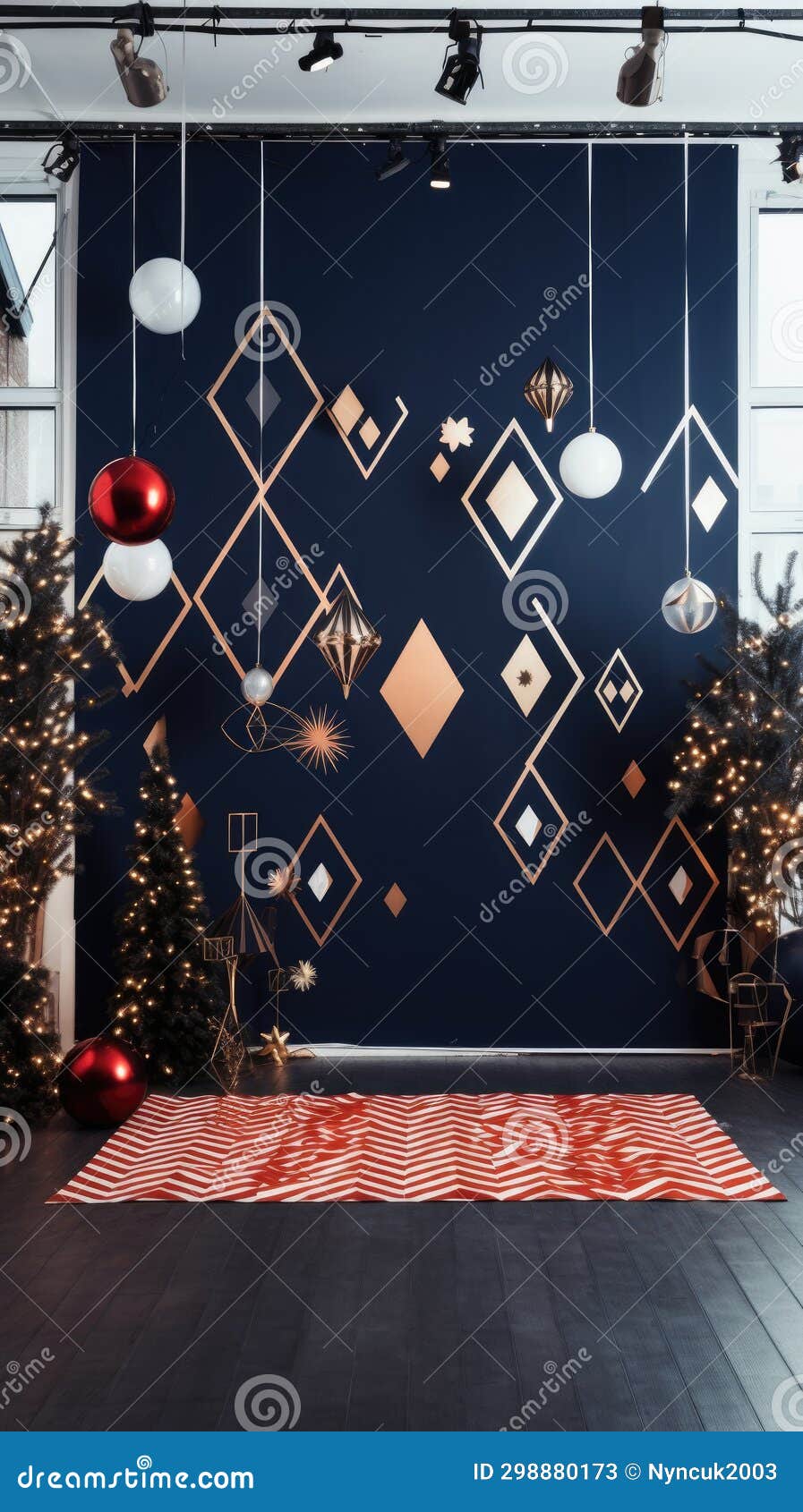 Christmas Themed Photo Zone Gold Decorations Shape Trees Style Linear ...