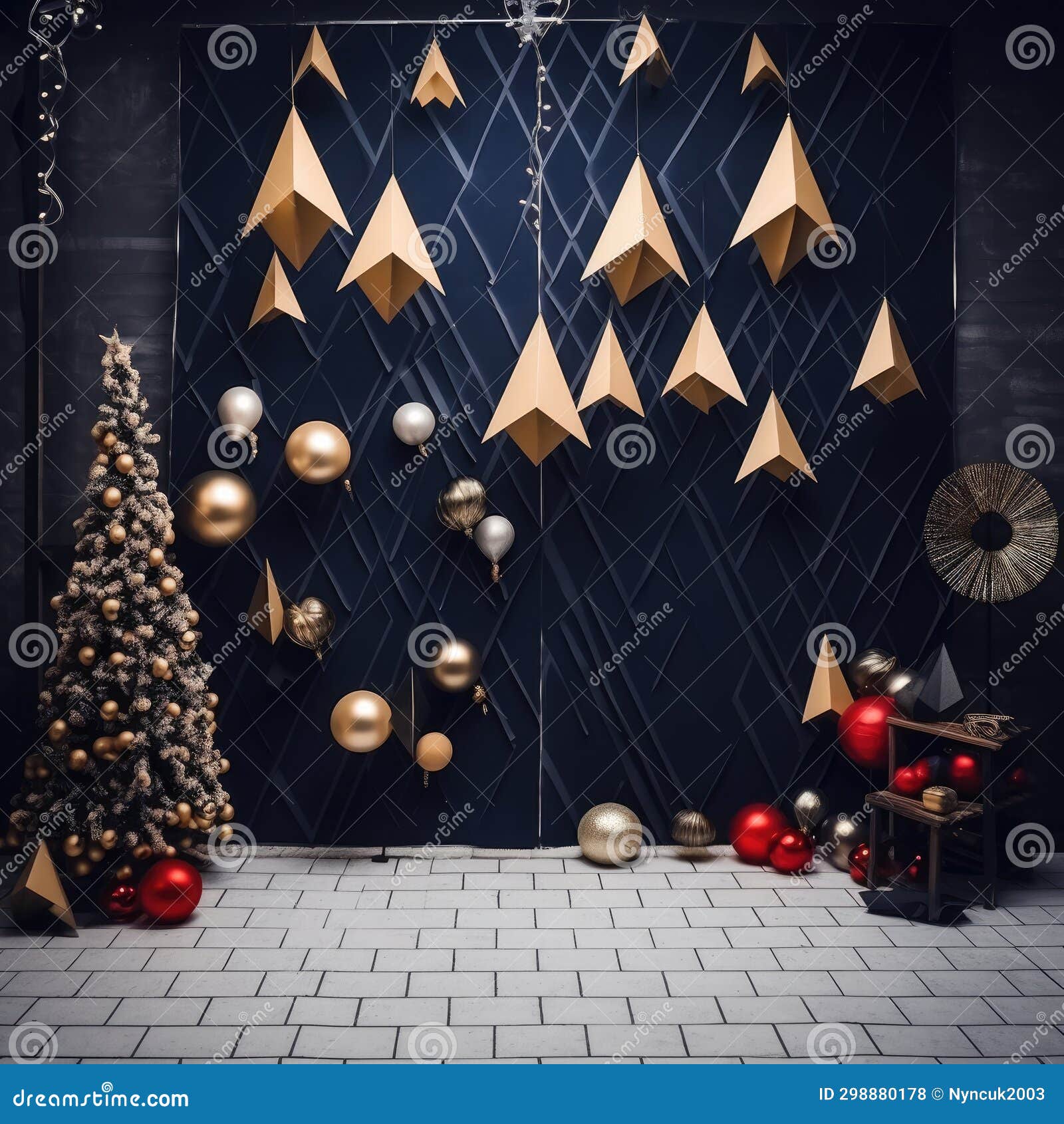 Christmas Themed Photo Zone Gold Decorations Shape Trees Style Linear ...