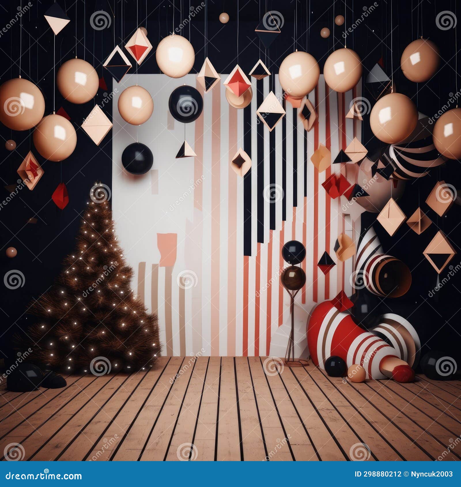 Christmas Themed Photo Zone Gold Decorations Shape Trees Style Linear ...