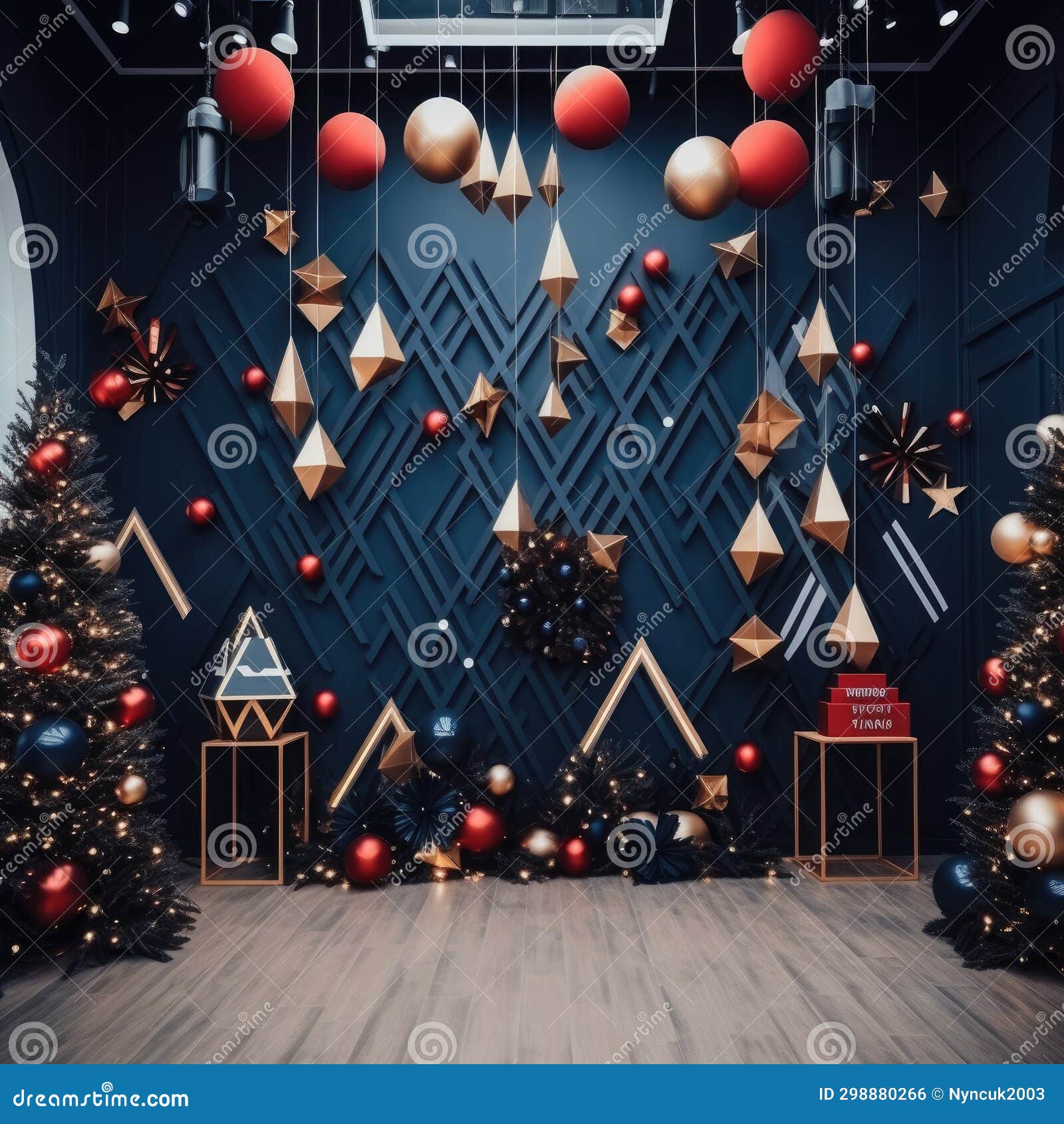 Christmas Themed Photo Zone Gold Decorations Shape Trees Style Linear ...