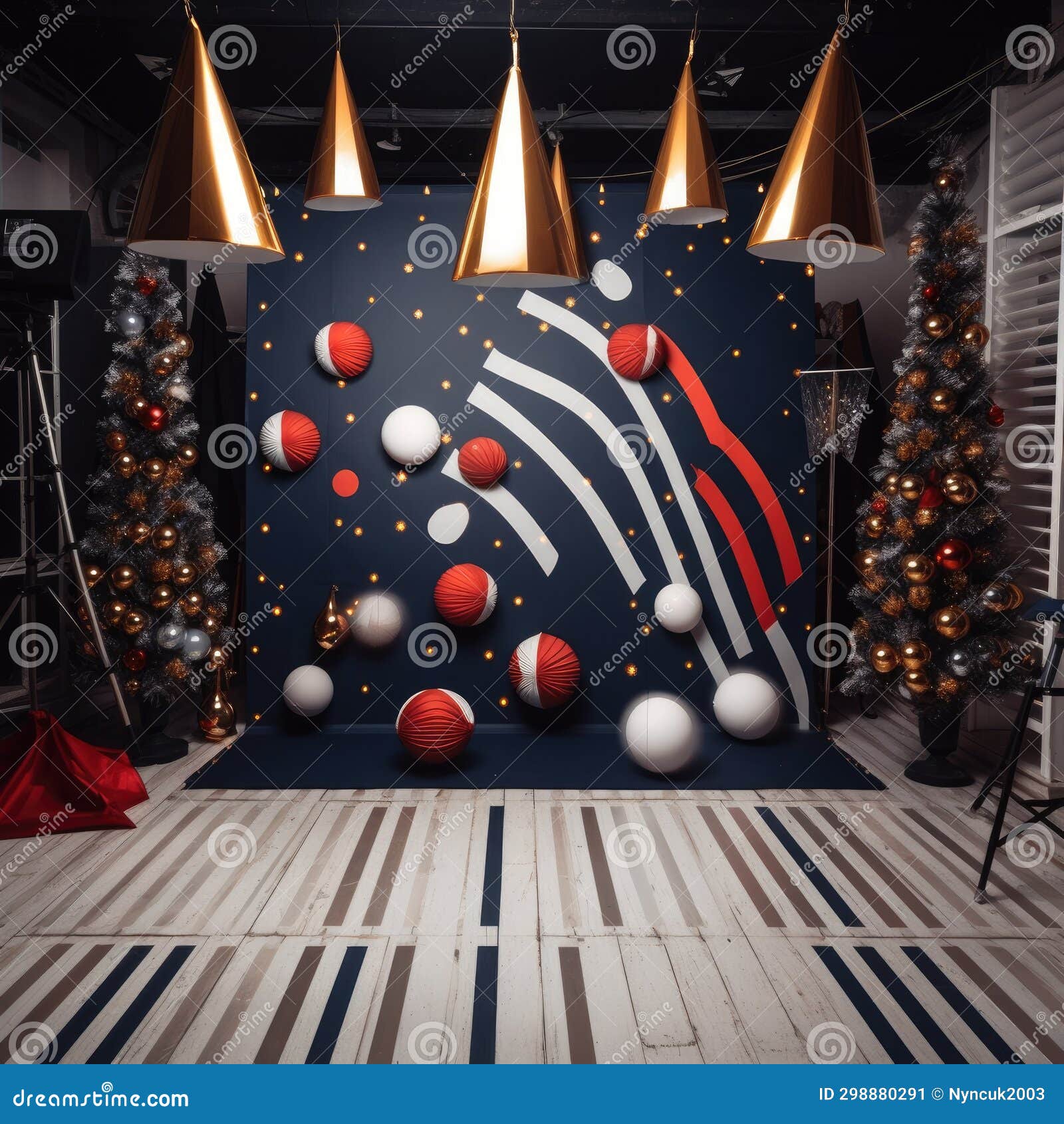 Christmas Themed Photo Zone Gold Decorations Shape Trees Style Linear ...