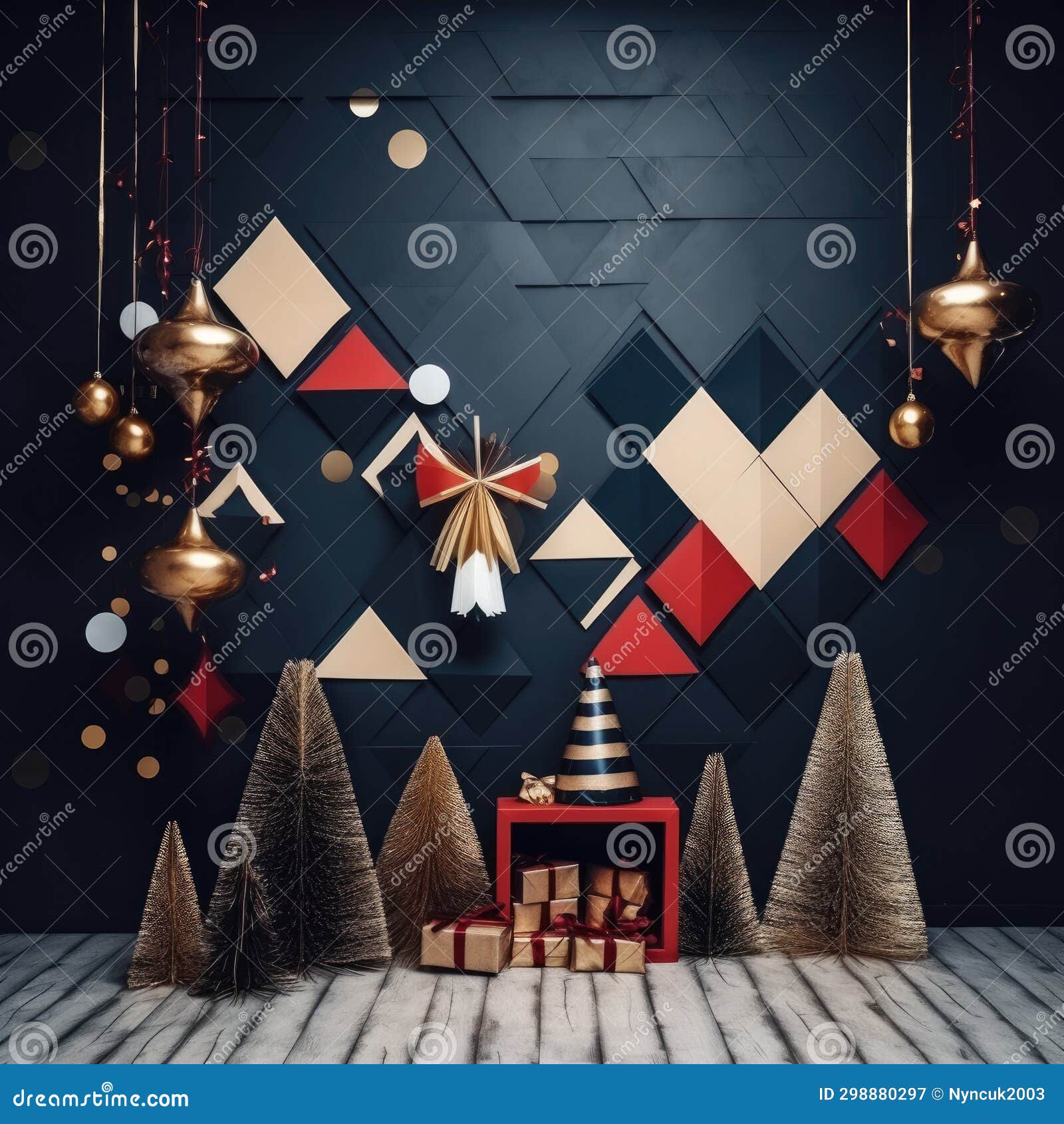 Christmas Themed Photo Zone Gold Decorations Shape Trees Style Linear ...