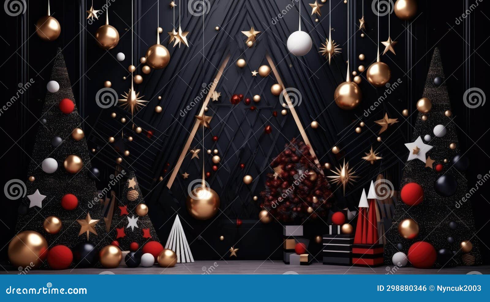 Christmas Themed Photo Zone Gold Decorations Shape Trees Style Linear ...