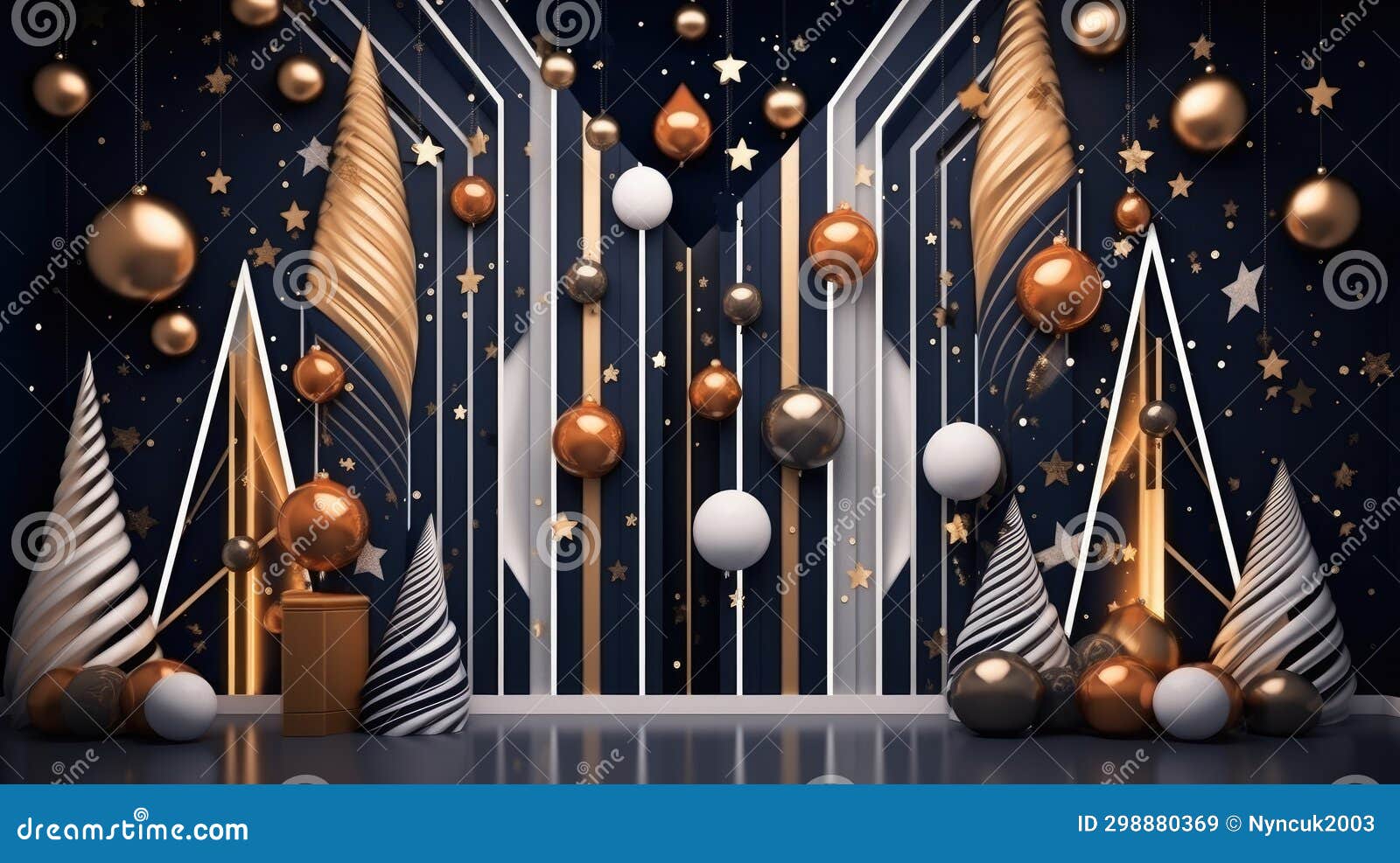 Christmas Themed Photo Zone Gold Decorations Shape Trees Style Linear ...