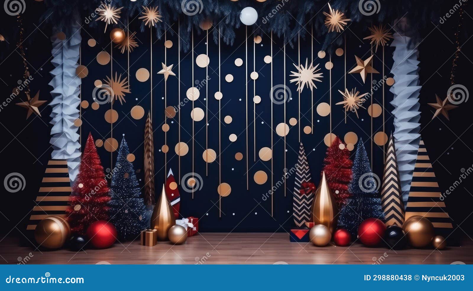 Christmas Themed Photo Zone Gold Decorations Shape Trees Style Linear ...