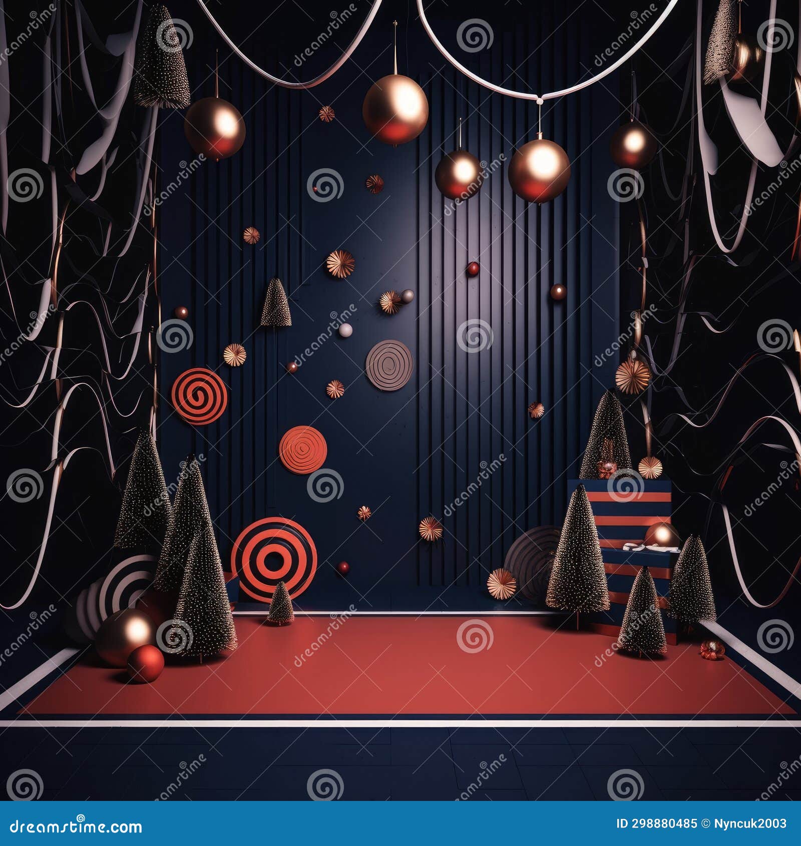 Christmas Themed Photo Zone Gold Decorations Shape Trees Style Linear ...