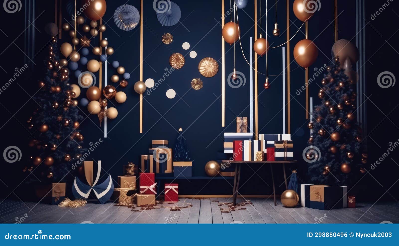 Christmas Themed Photo Zone Gold Decorations Shape Trees Style Linear ...