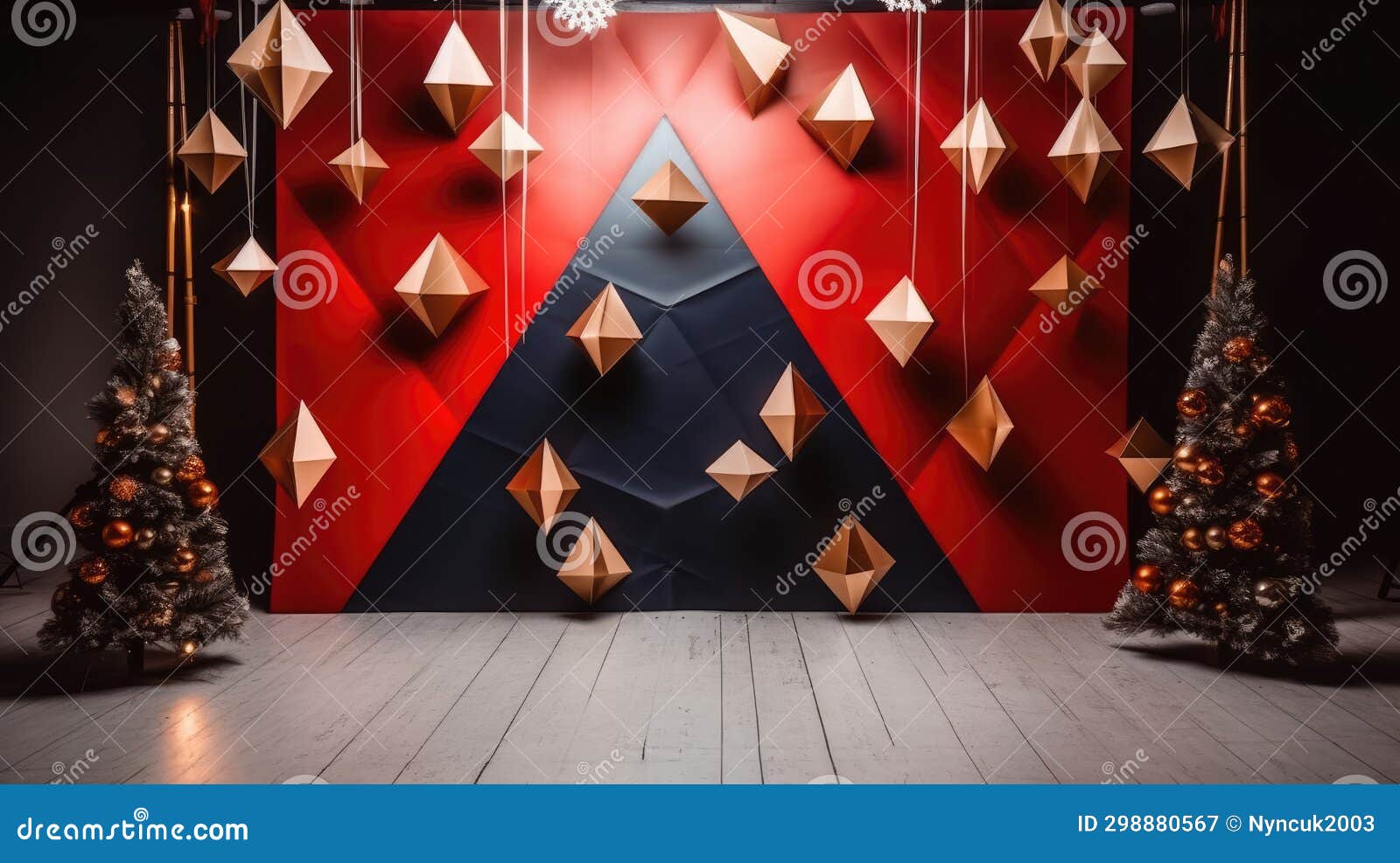 Christmas Themed Photo Zone Gold Decorations Shape Trees Style Linear ...