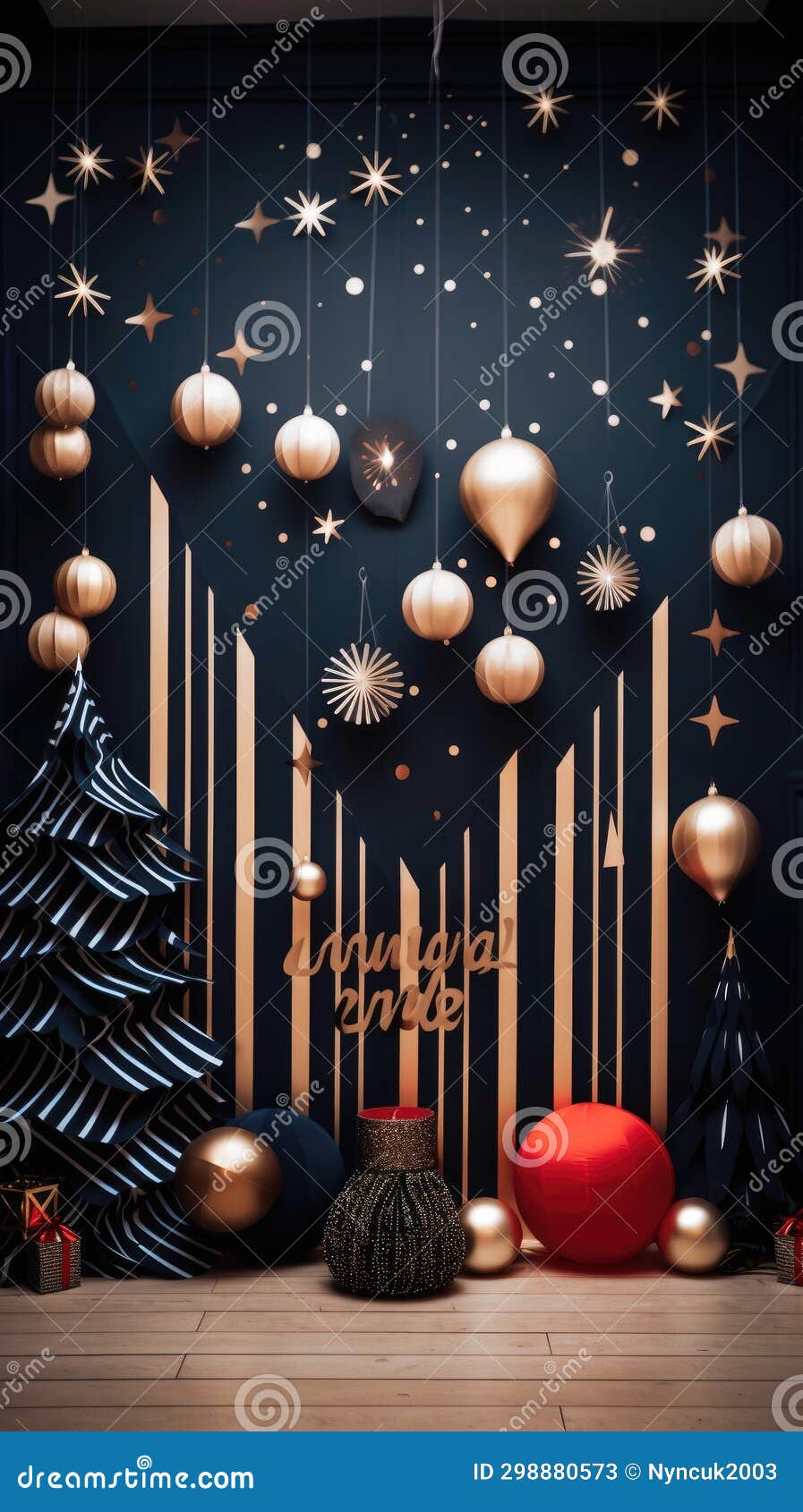 Christmas Themed Photo Zone Gold Decorations Shape Trees Style Linear ...