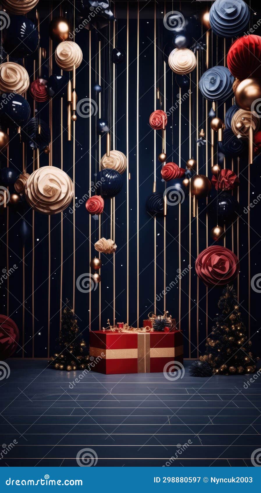 Christmas Themed Photo Zone Gold Decorations Shape Trees Style Linear ...