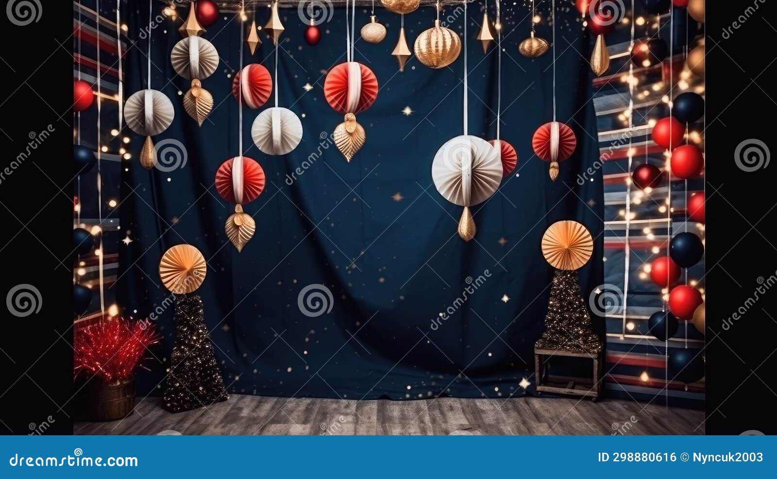 Christmas Themed Photo Zone Gold Decorations Shape Trees Style Linear ...