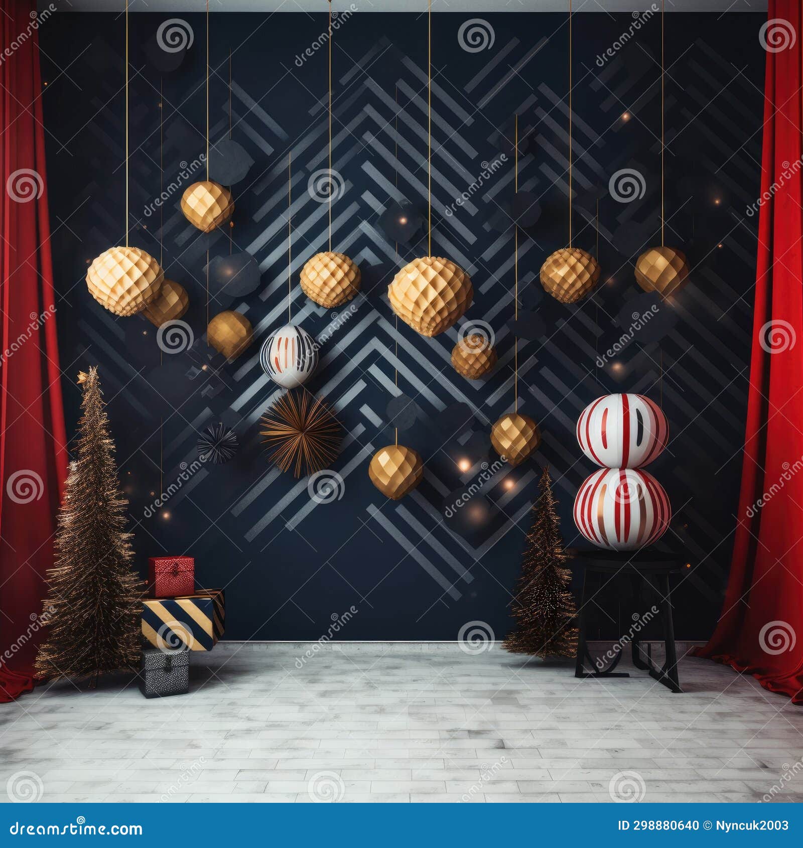 Christmas Themed Photo Zone Gold Decorations Shape Trees Style Linear ...