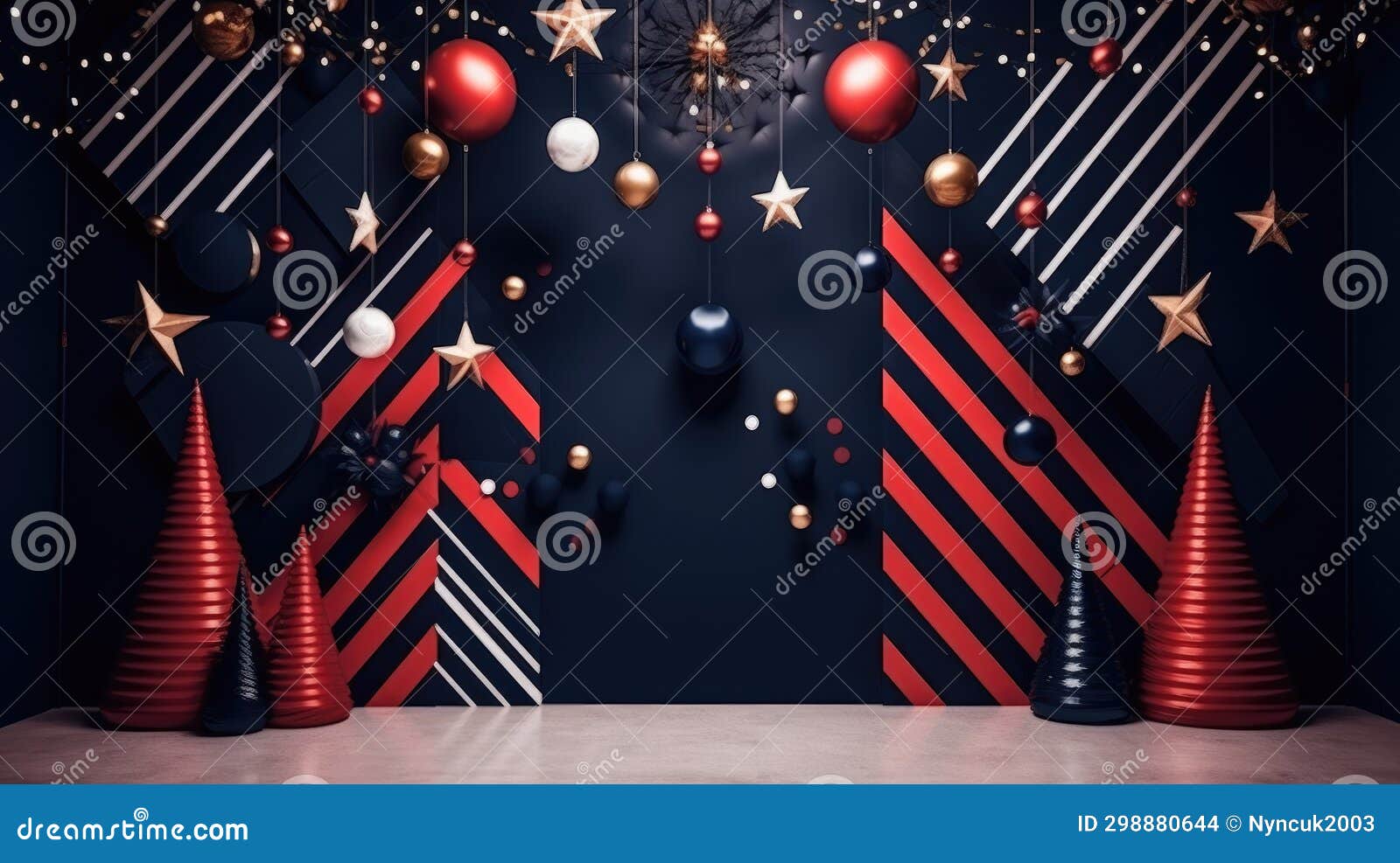 Christmas Themed Photo Zone Gold Decorations Shape Trees Style Linear ...